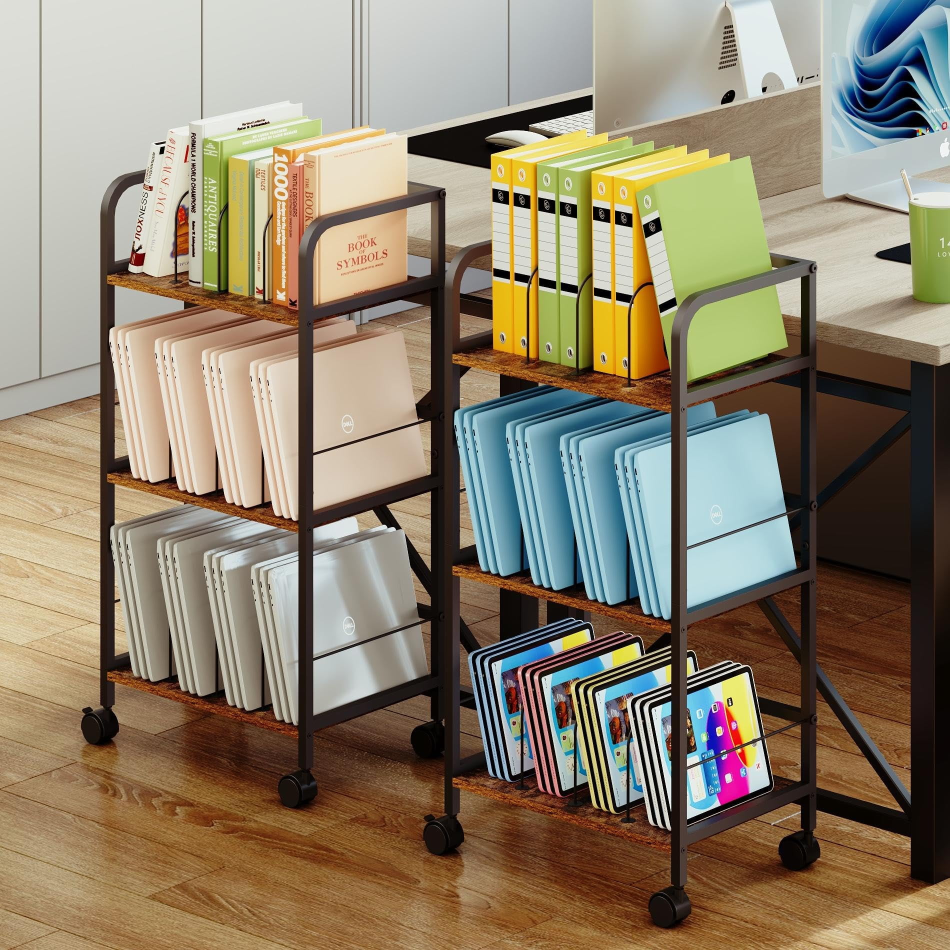 Rolling Utility Cart, 3-Tier Mobile Device Storage Rack and File ...