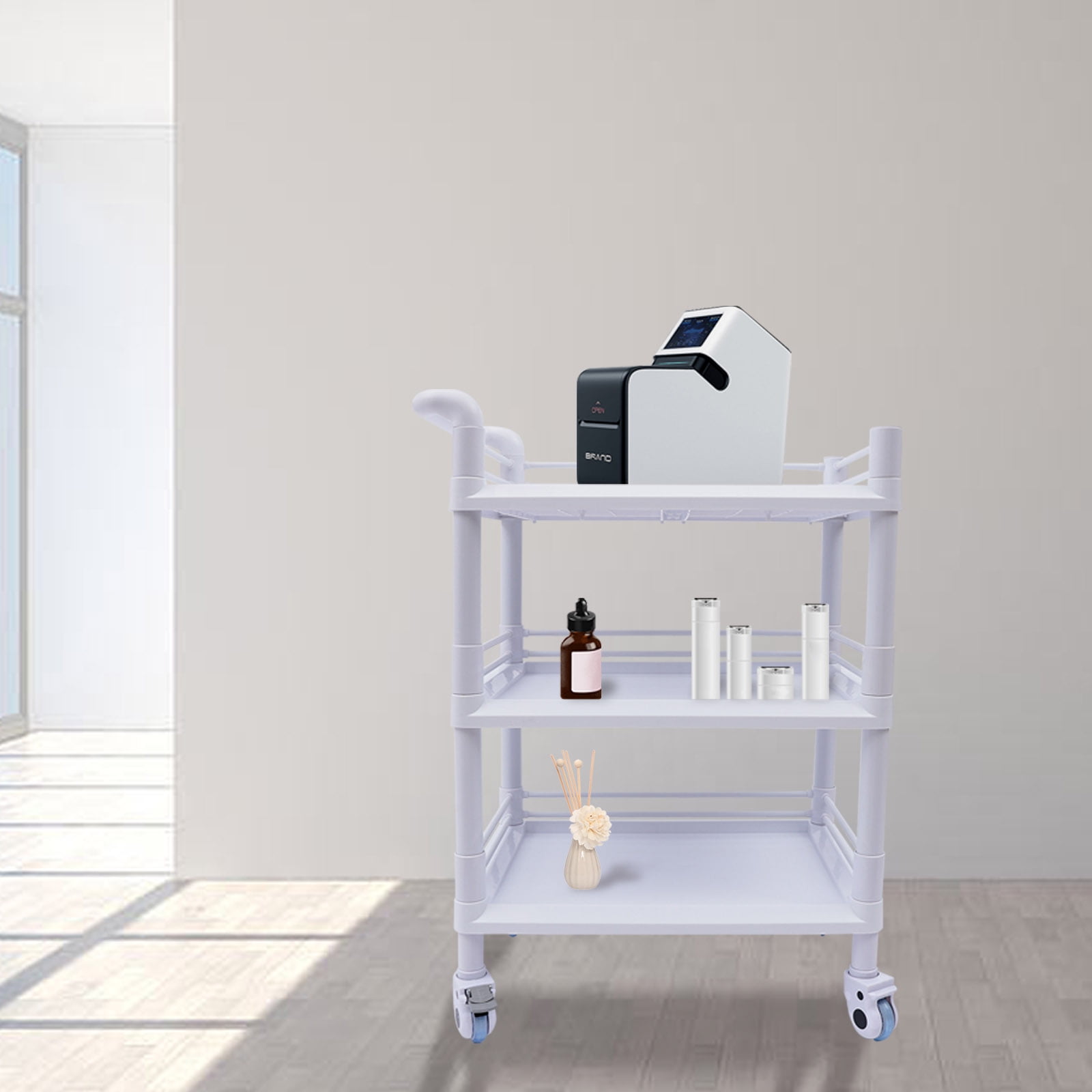 Rolling Utility Cart, 3 Tier Shelf Trolley Cart with Wheels, Beauty ...