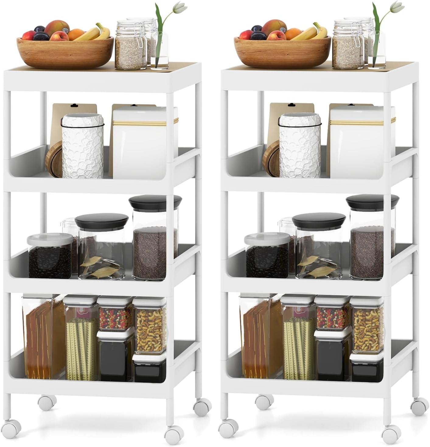 Rolling Utility Cart 4 Tiers Kitchen Storage Cart with Detachable Tray ...