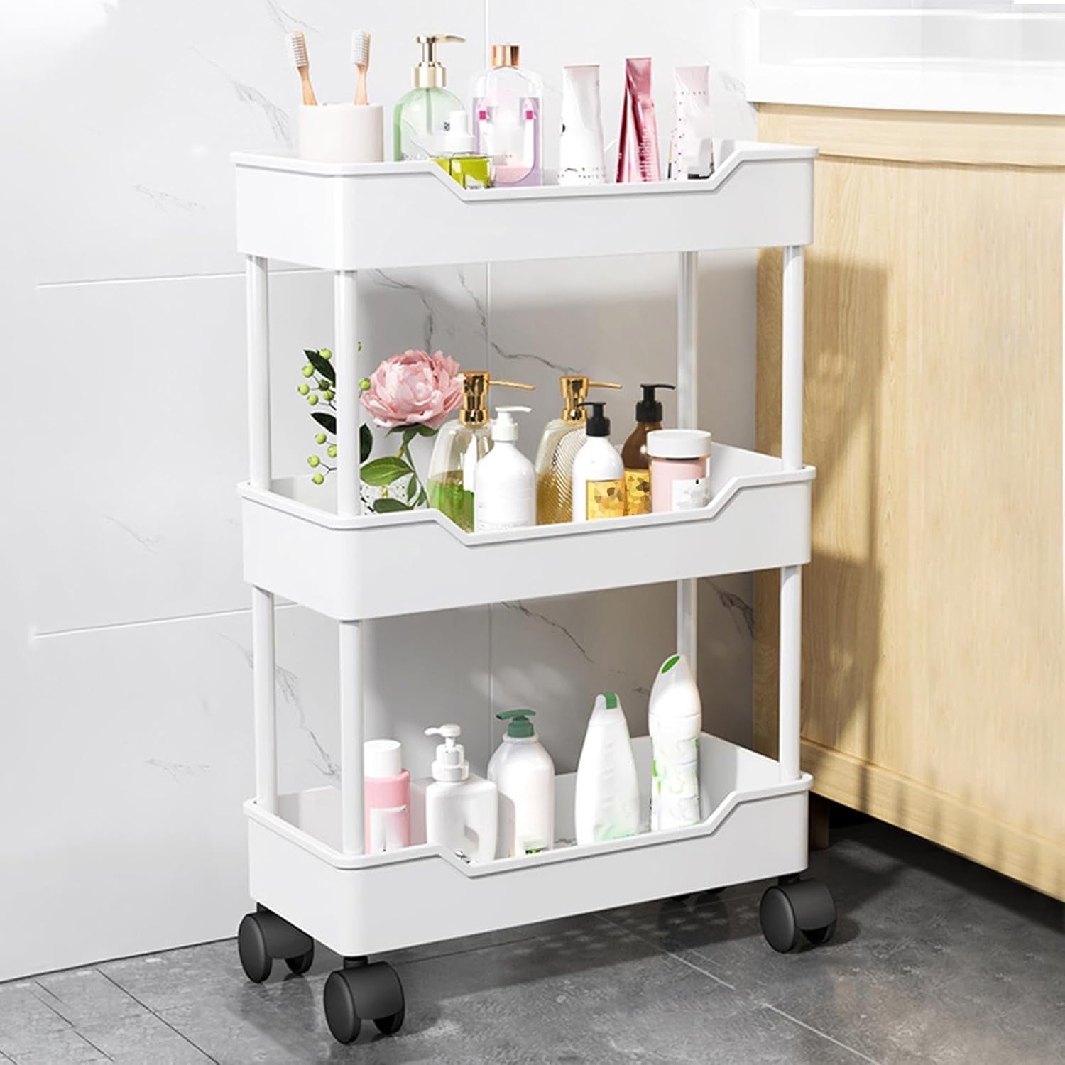 Rolling Utility Cart, Bathroom Cart with Wheels Kitchen Small Storage ...