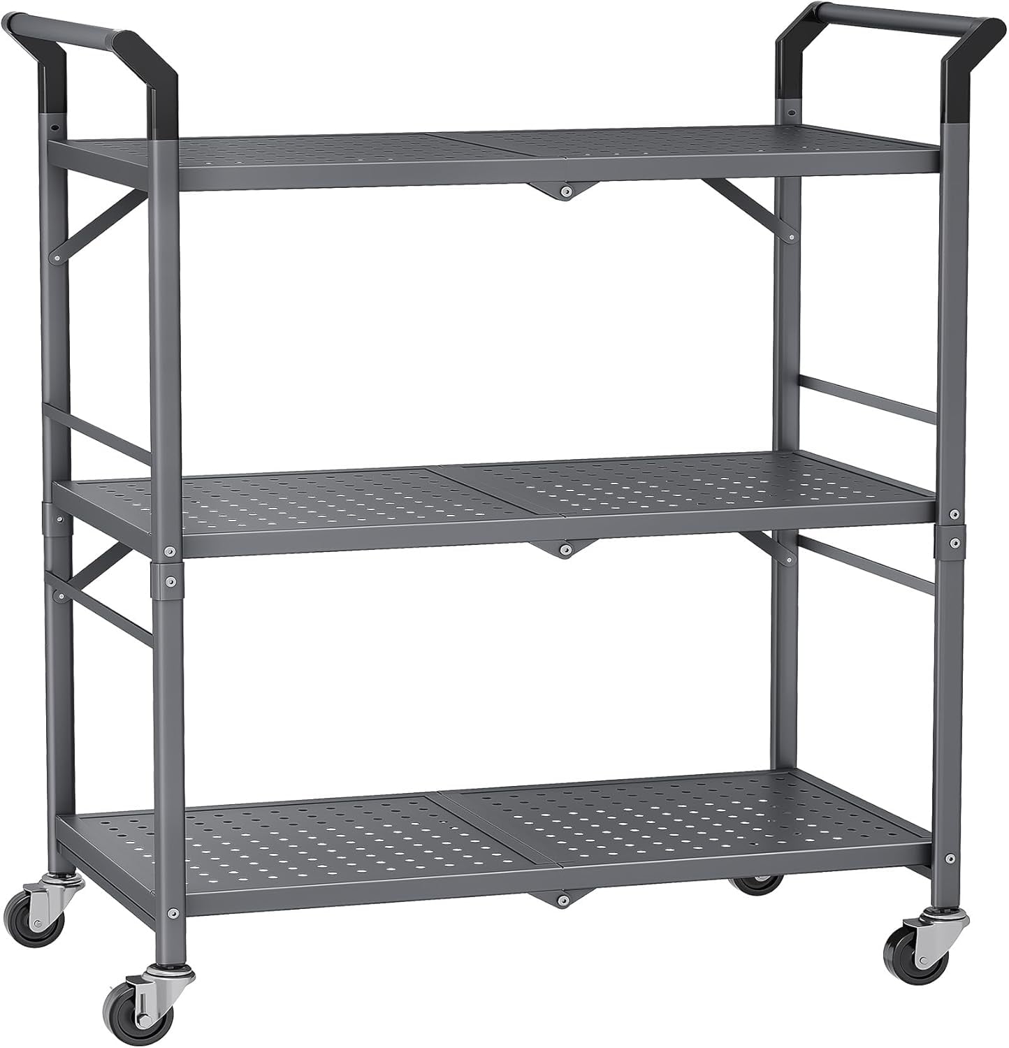 Rolling Utility Cart Folding Cart - 3 Tier Metal Cart with Wheels ...
