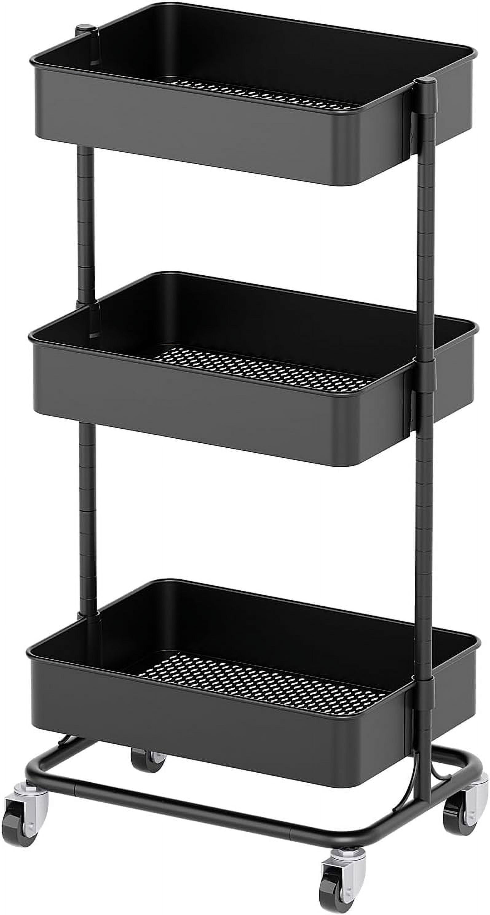 Rolling Utility Carts, 3 Tier Metal Storage Cart on Wheels，Heavy Duty ...