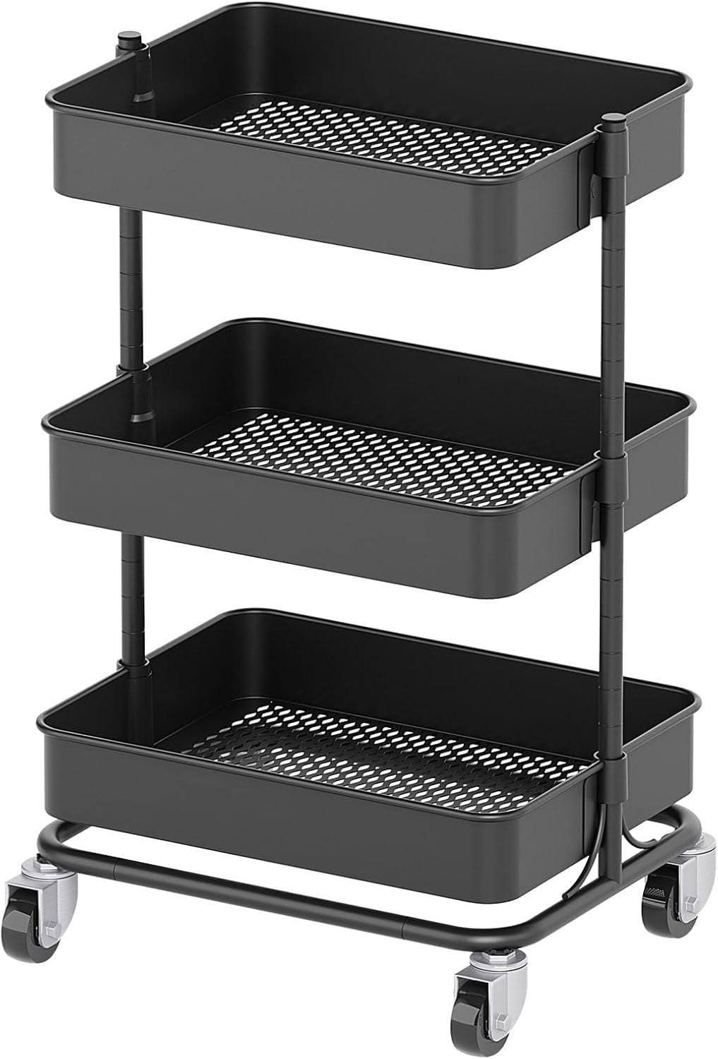 Rolling Utility Carts, 3 Tier Metal Storage Cart on Wheels，Heavy Duty ...