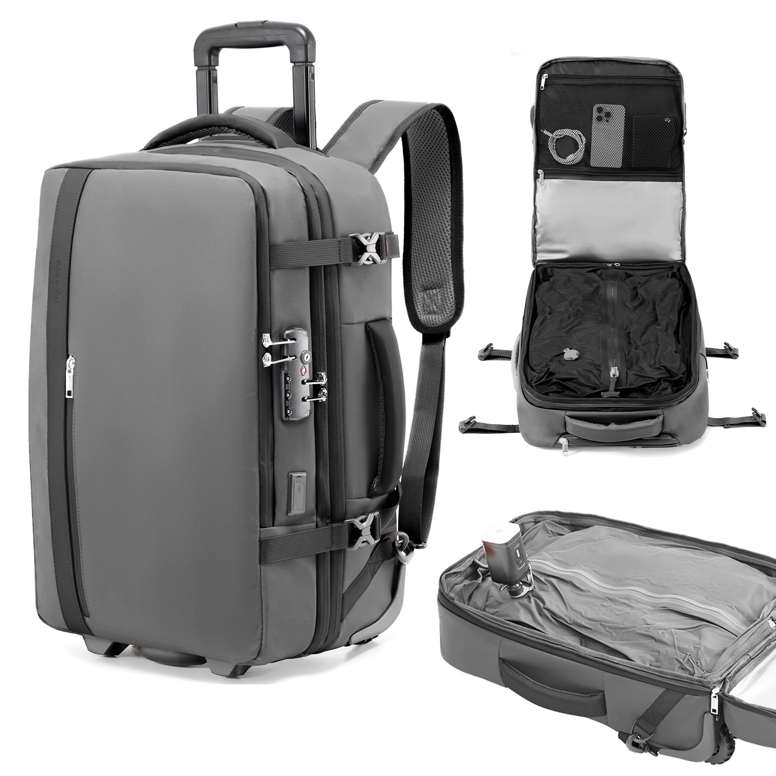 Fegat Rolling Vacuum Travel Backpack, 70L Expandable Compression Bag ...