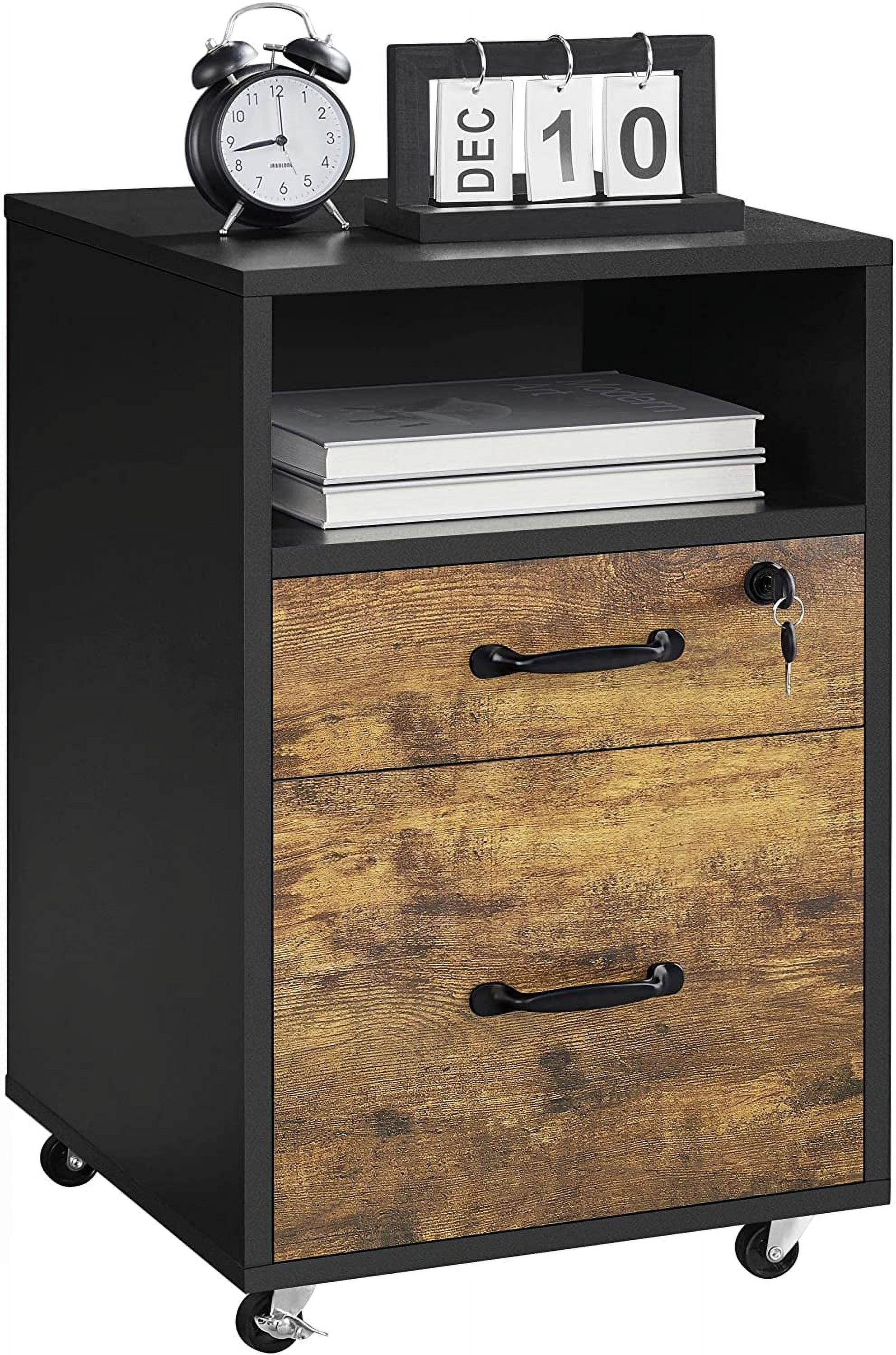 Rolling Vertical Filing Cabinet with 2 Drawer and 1 Open Compartments ...