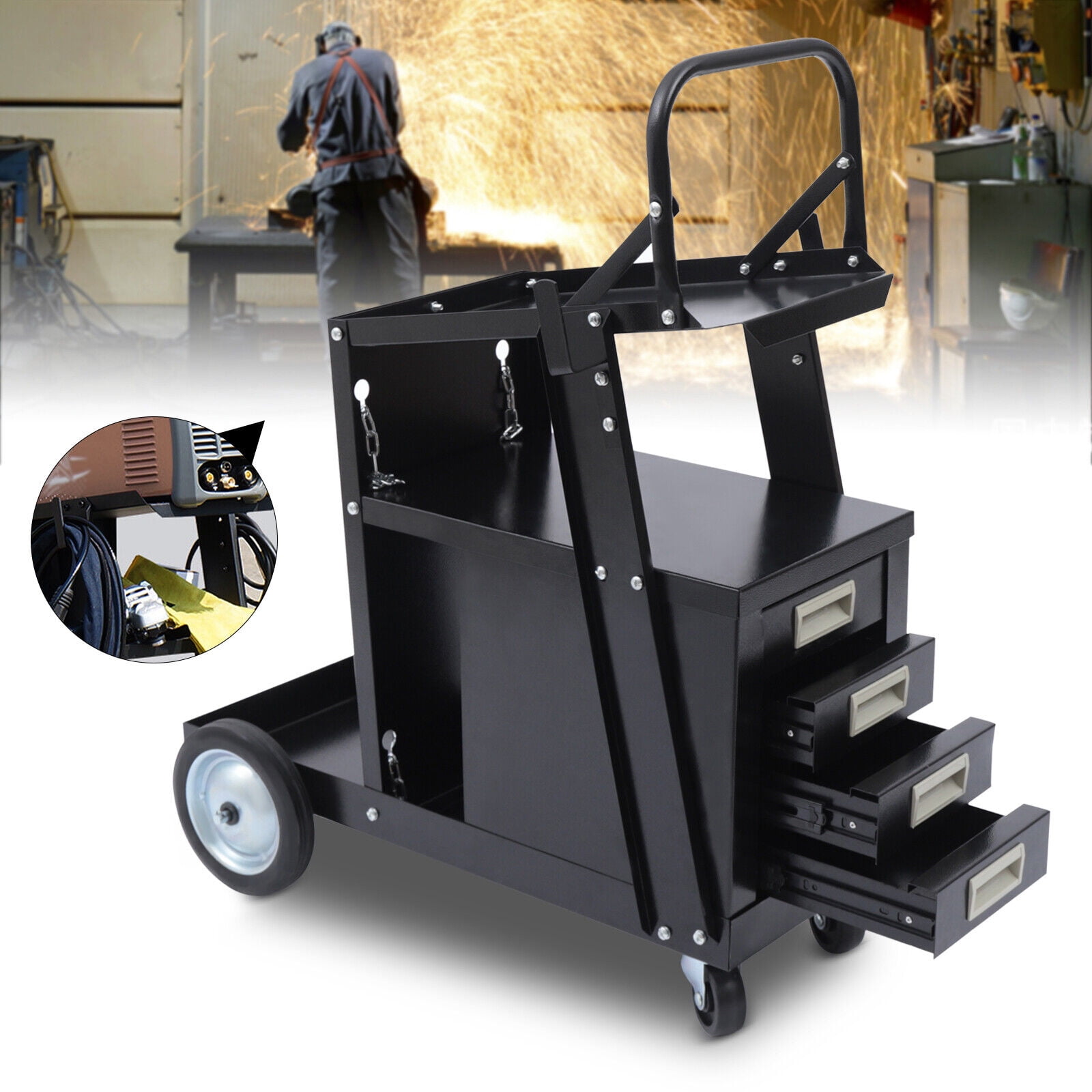 Rolling Welding Cart w/ Tank Storage 4 Drawers for TIG MIG Welder ...