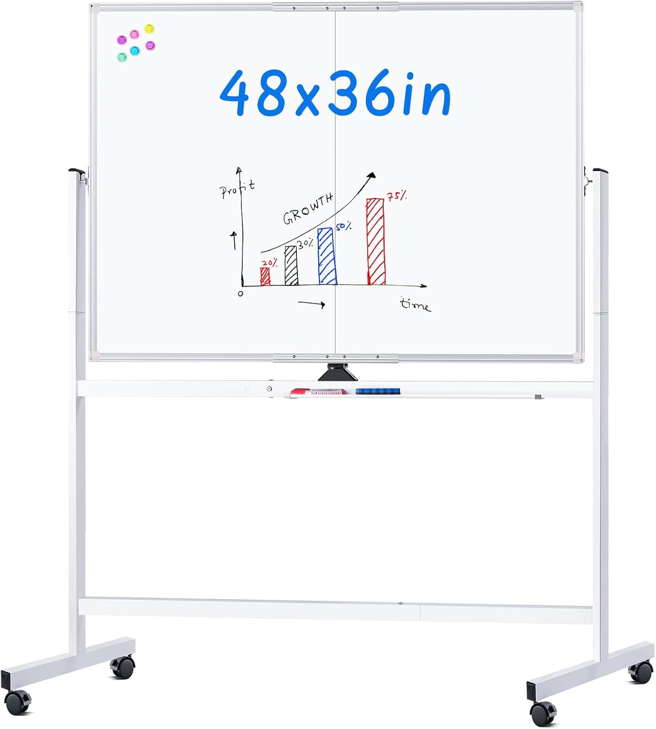Rolling Whiteboard, 48x36 Large Magnetic White Board with Stands, Big ...
