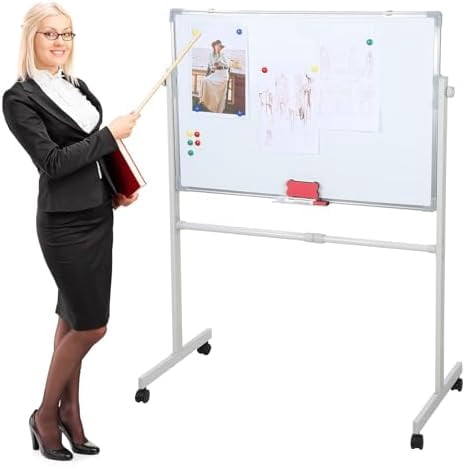 Rolling Whiteboard with Stand, 36"x24" Mobile Magnetic Dry Erase Board ...