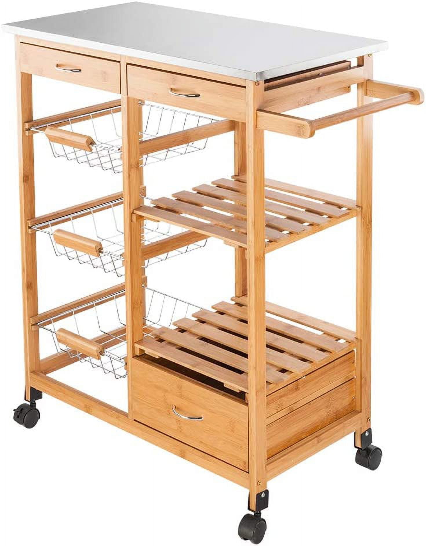 Rolling Wood Kitchen Island Storage Trolley Utility Cart Rack,Moveable ...
