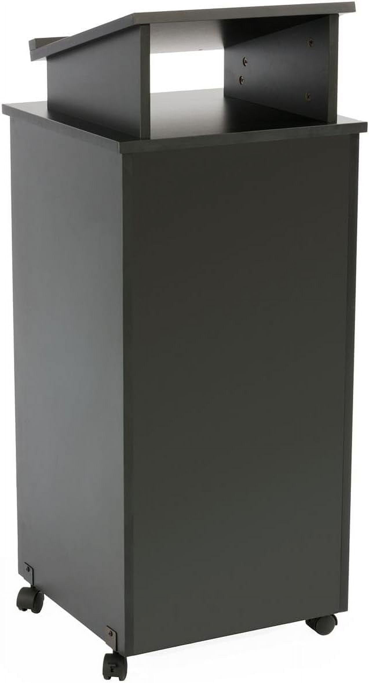 Rolling Wood Podium, 44"H, Locking Wheels, 2 Shelf Open Cabinet, Top ...