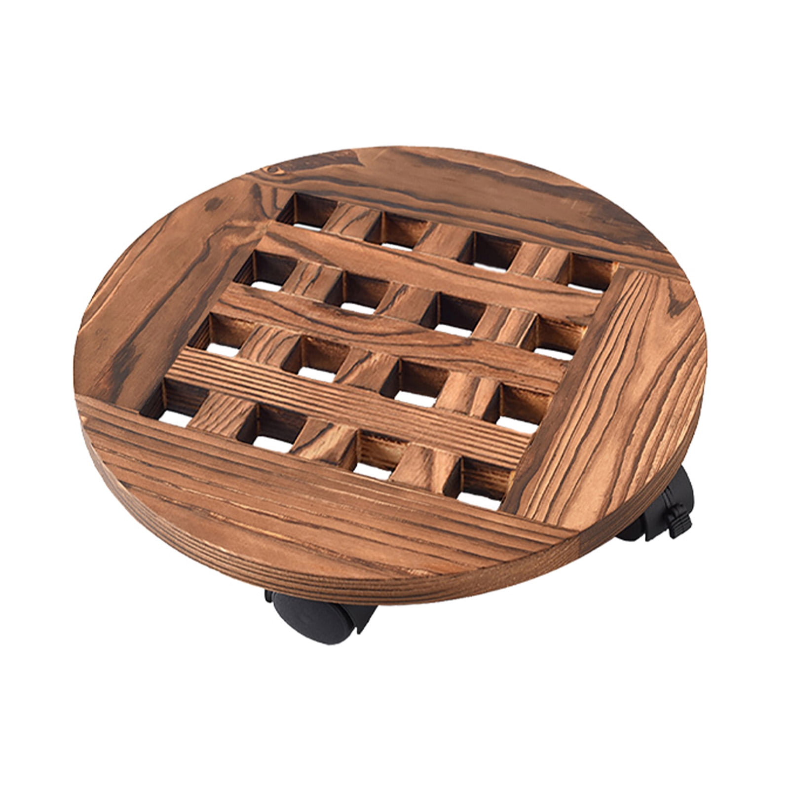 Rolling Wooden Planter Potted Plant Stand With Wheels Round Flower Pot ...
