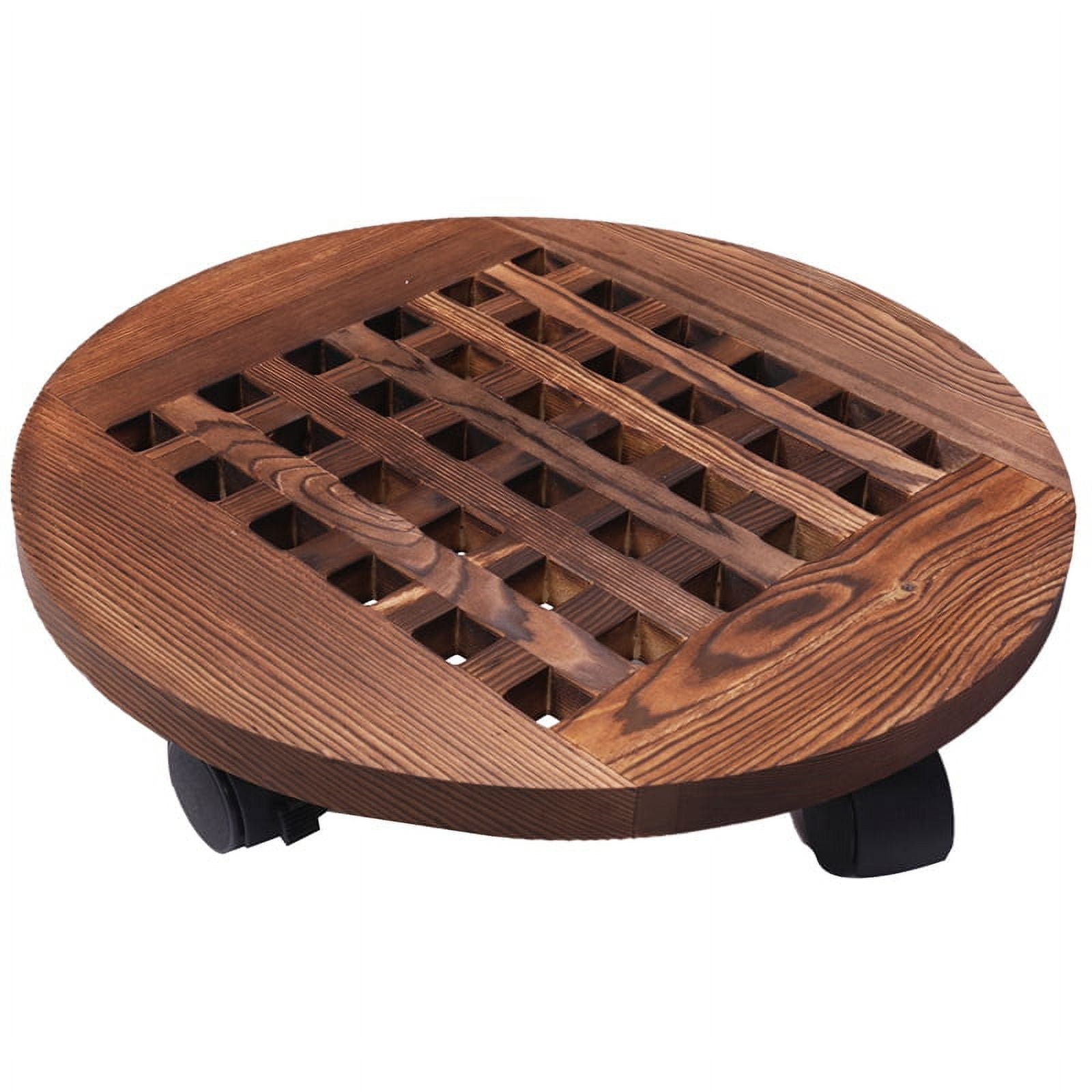 Rolling Wooden Planter Potted Plant Stand with Wheels Round Flower Pot ...