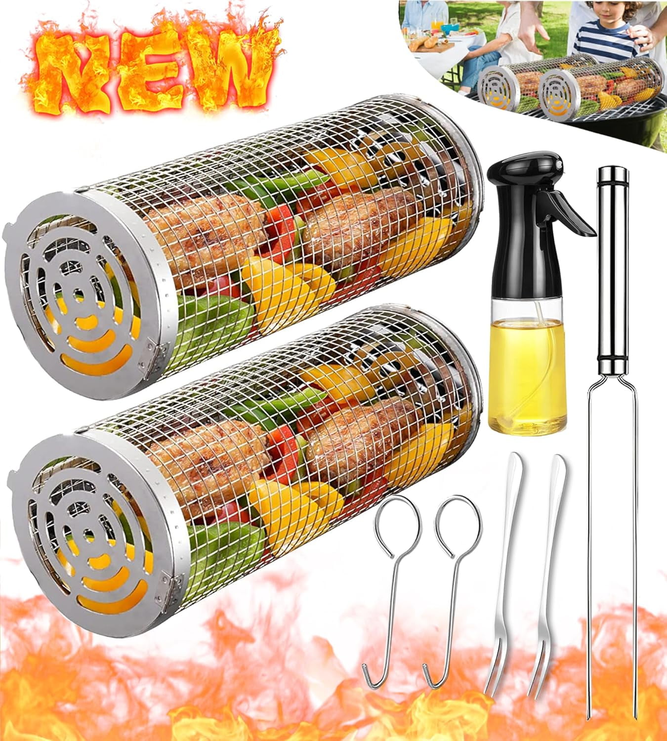 Rolling barbecue basket for outdoor barbecue barbecue clean tube ...
