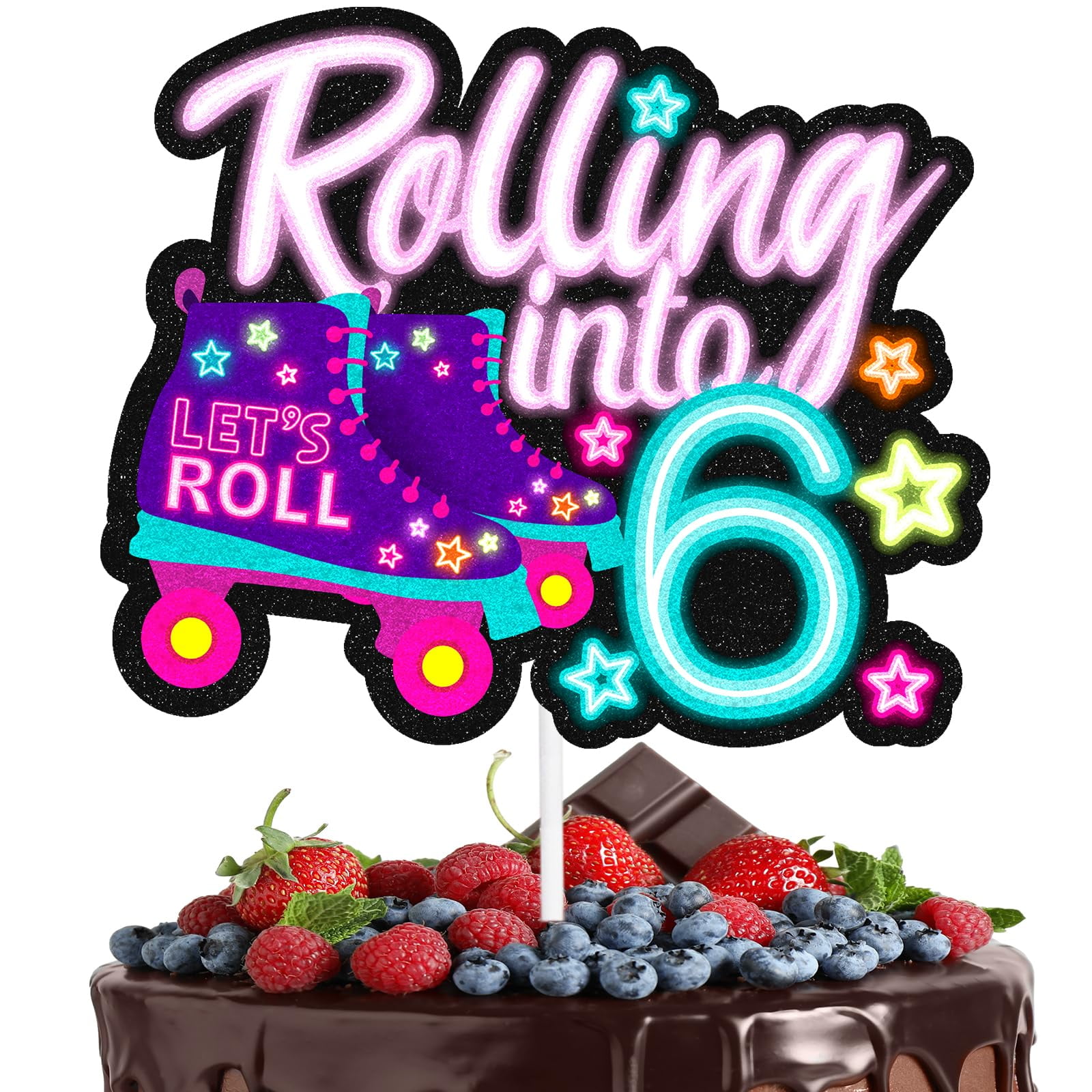"Rolling into" cake topper roller skating RST1 theme 6th happy roller ...