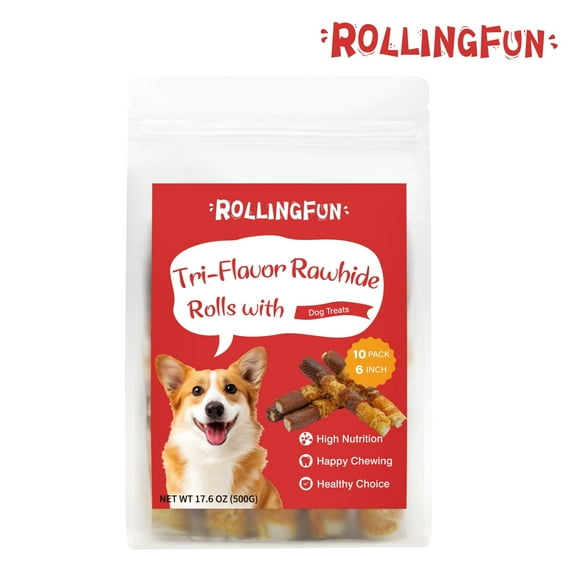 Rollingfun Edible Triple Flavor Rawhide Rolls with Double Meat ...