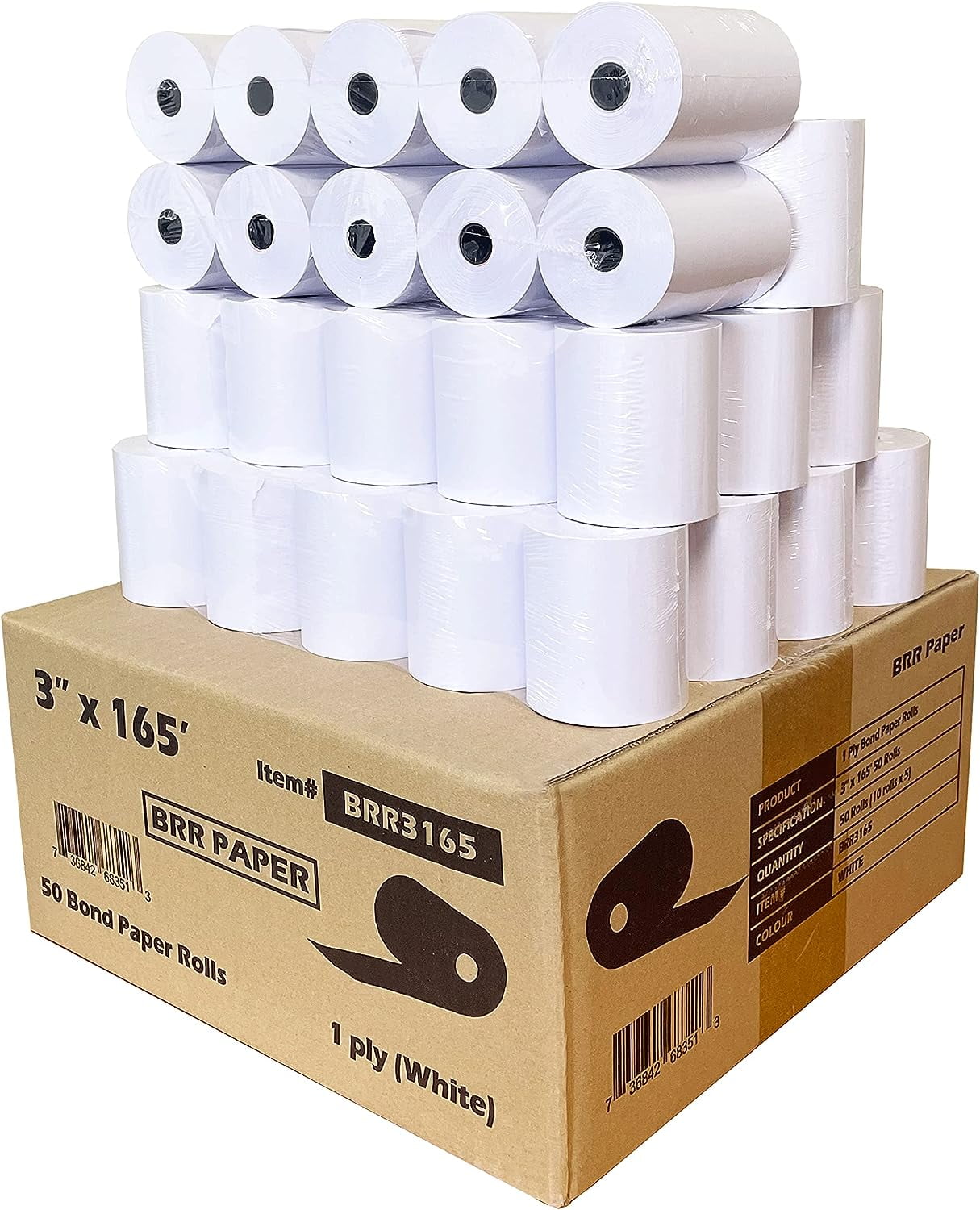 Rolls) 3" x 165' 1-Ply Receipt Paper POS Cash Register Paper | TMU200 ...