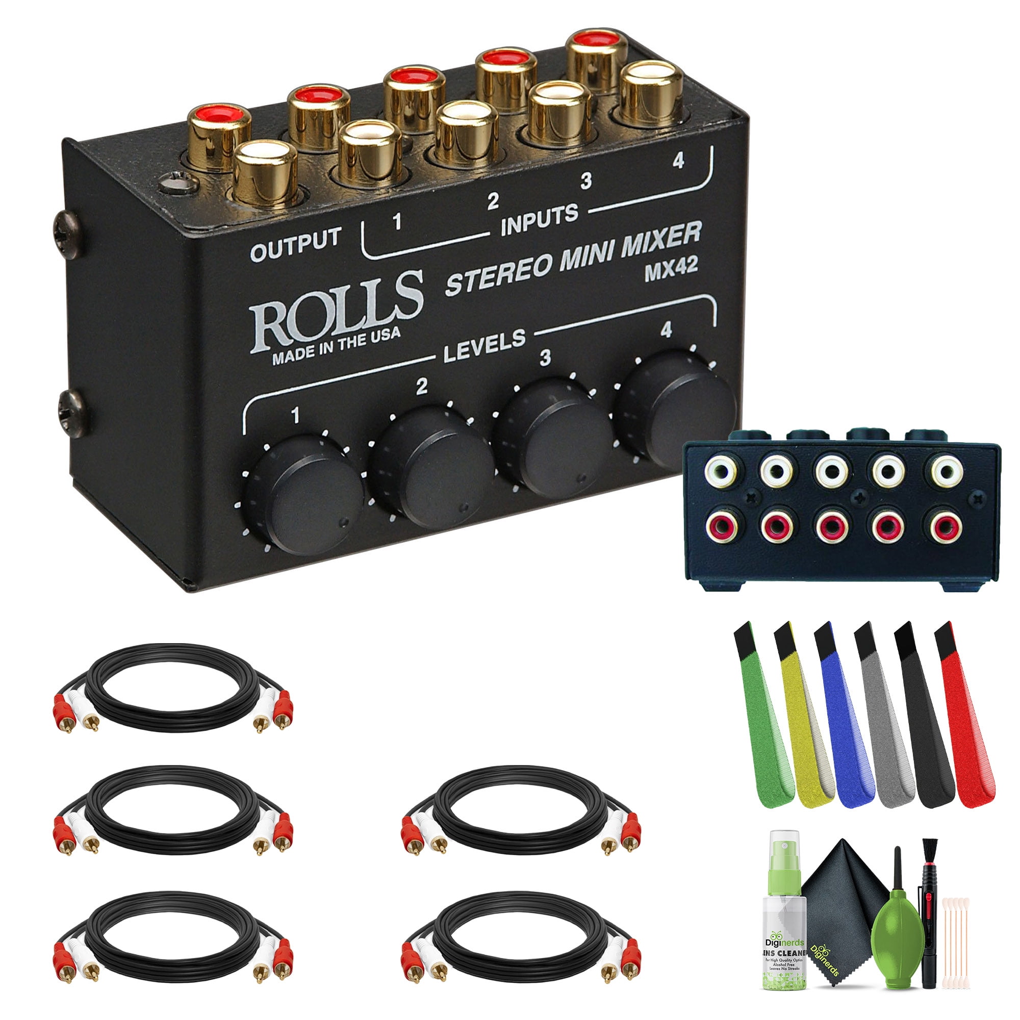 Rolls MX42 Four-Channel Stereo Passive Mini Mixer Bundle with Wire ...