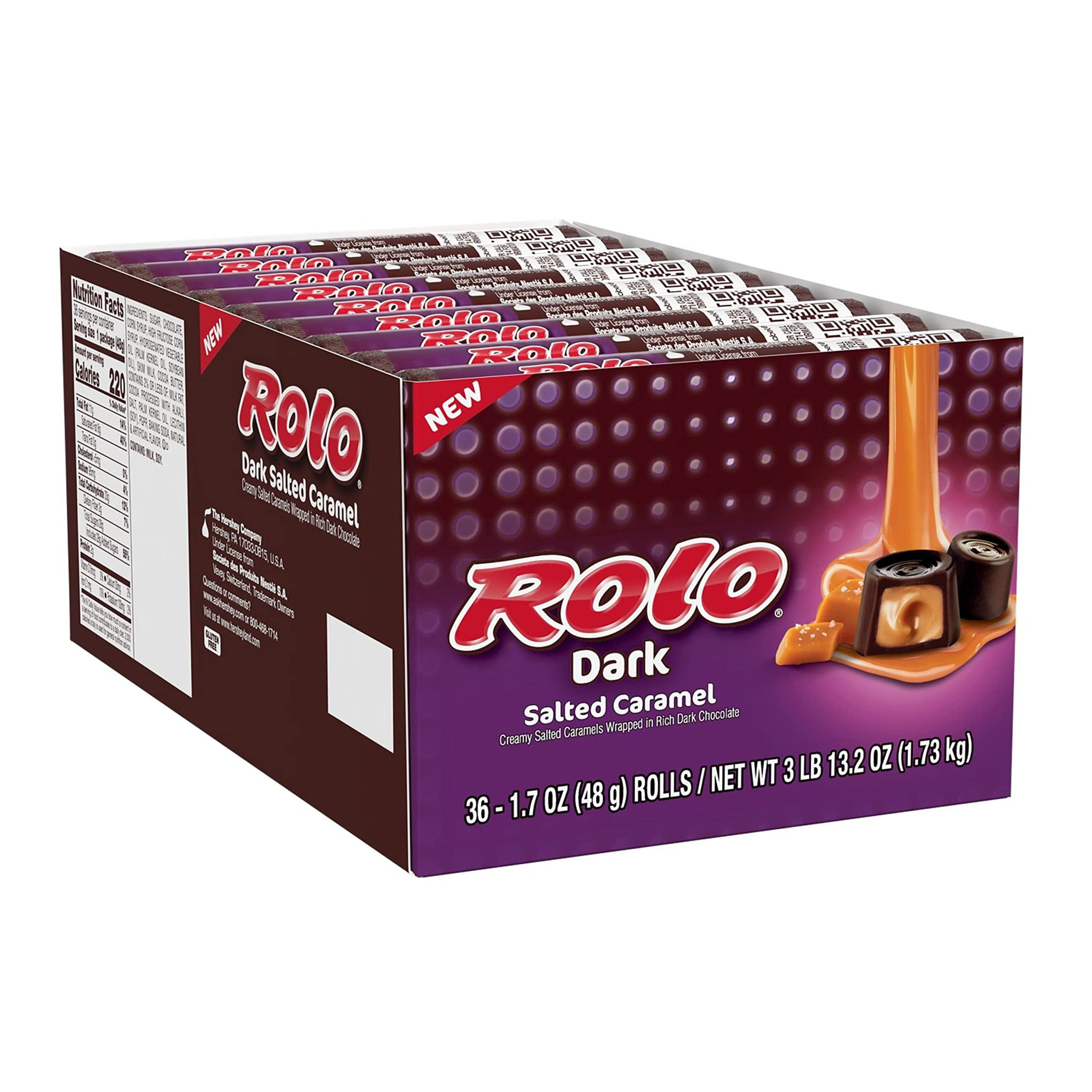 HERSHEY'S Rolo Dark Chocolate Salted Caramel Candy Rolls, Gluten Free ...