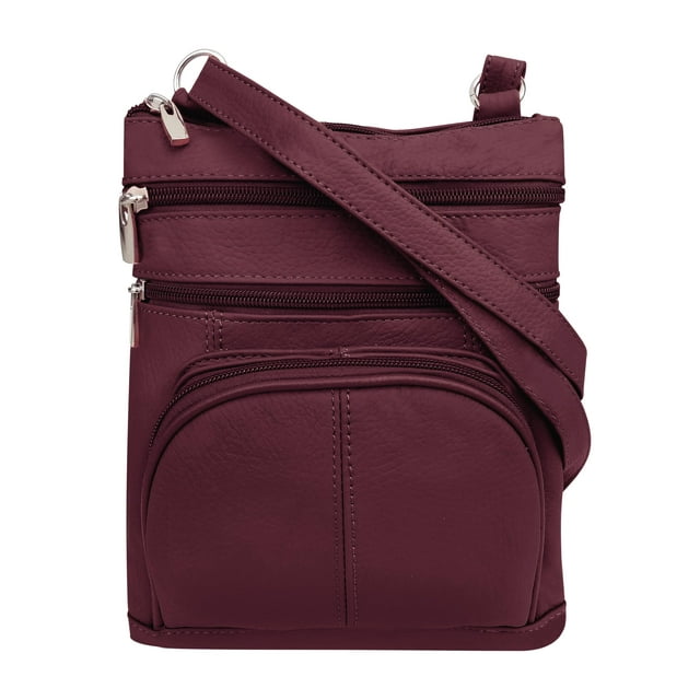 Roma Leathers Genuine Leather Crossbody Handbag with Multi-Pocket and ...