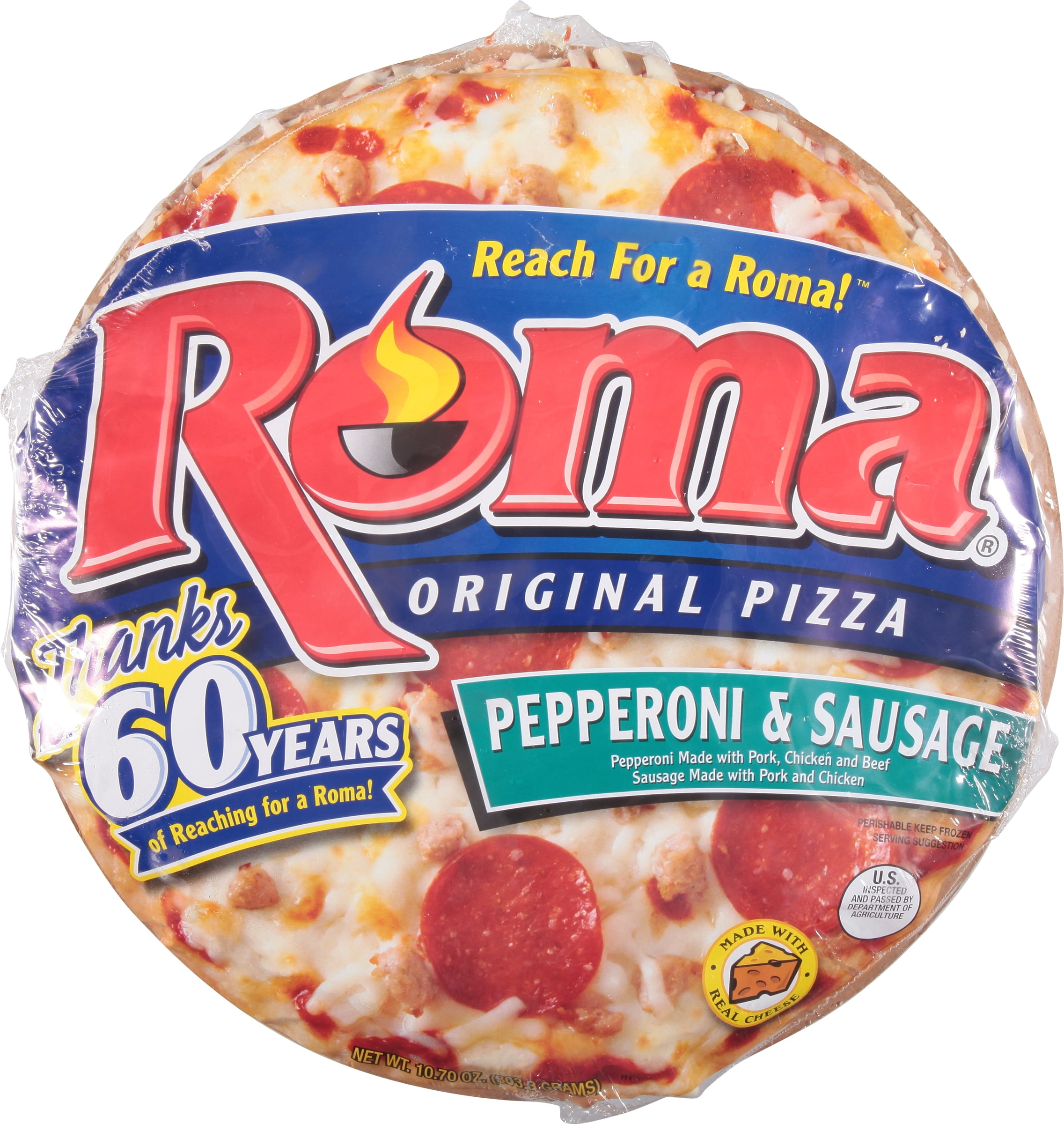 Roma Original Sausage & Pepperoni Thin Crust, Frozen Pizza, 10.7 oz ...