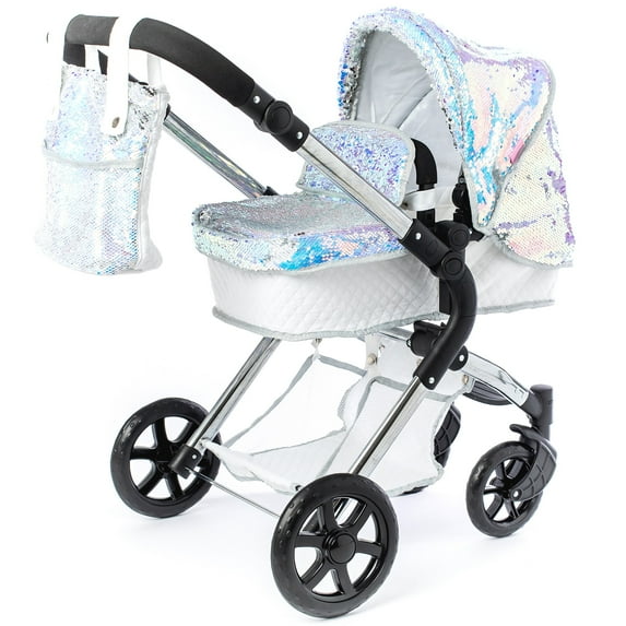 Roma Prams: Polly Single Doll Pram - Silver Mermaid Sequins ...