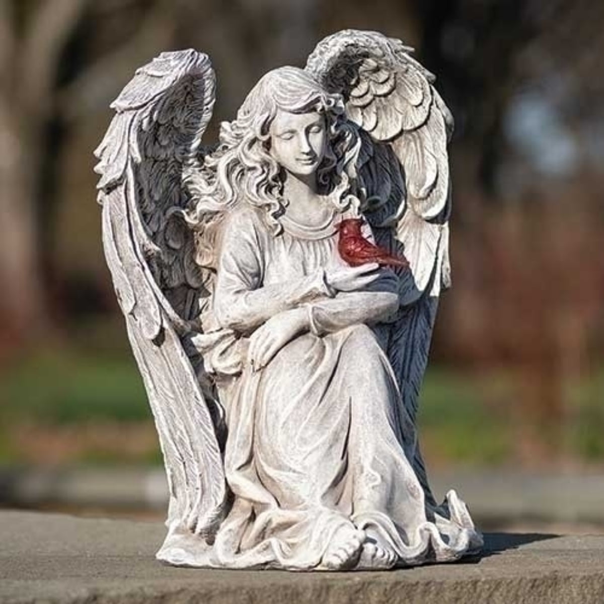 Roman 11" Memorial Angel with Cardinal Outdoor Garden Statue for Yard ...