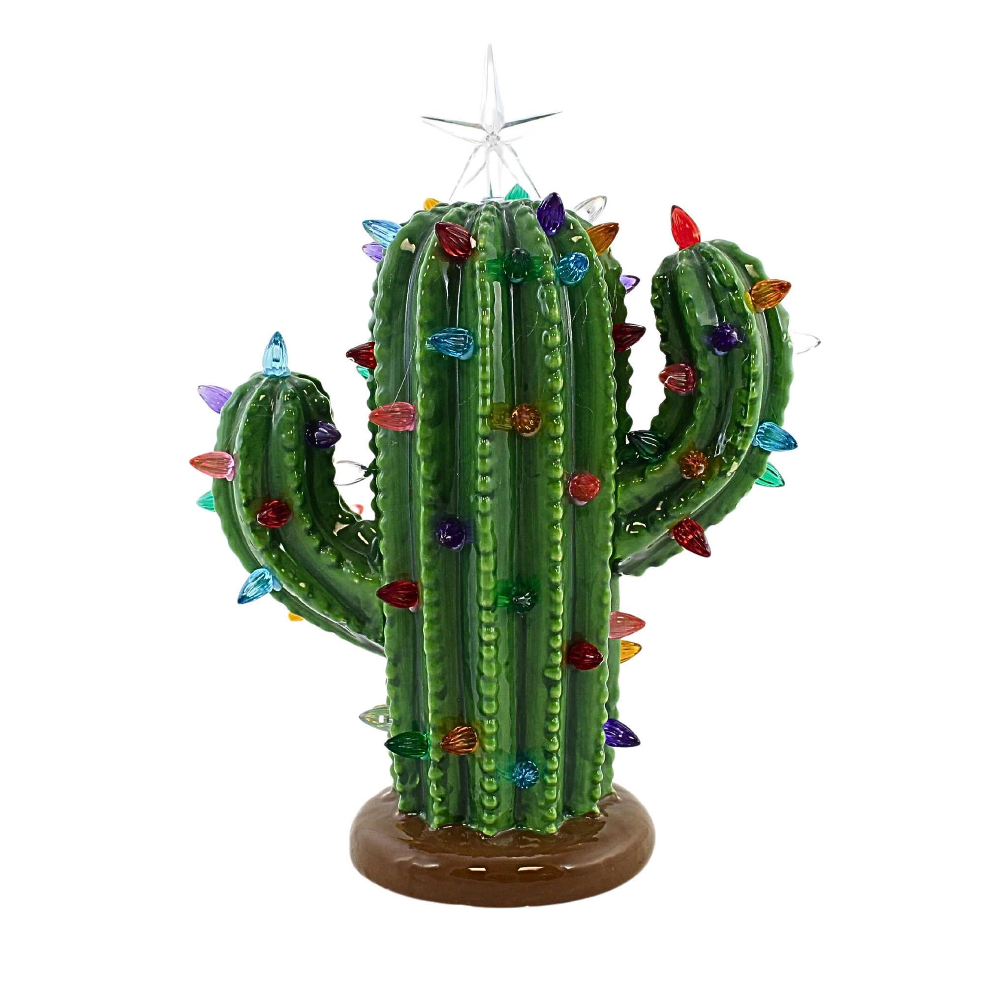 Roman 12.00In Lighted Ceramic Cactus, Ceramic, Battery Operated Star ...