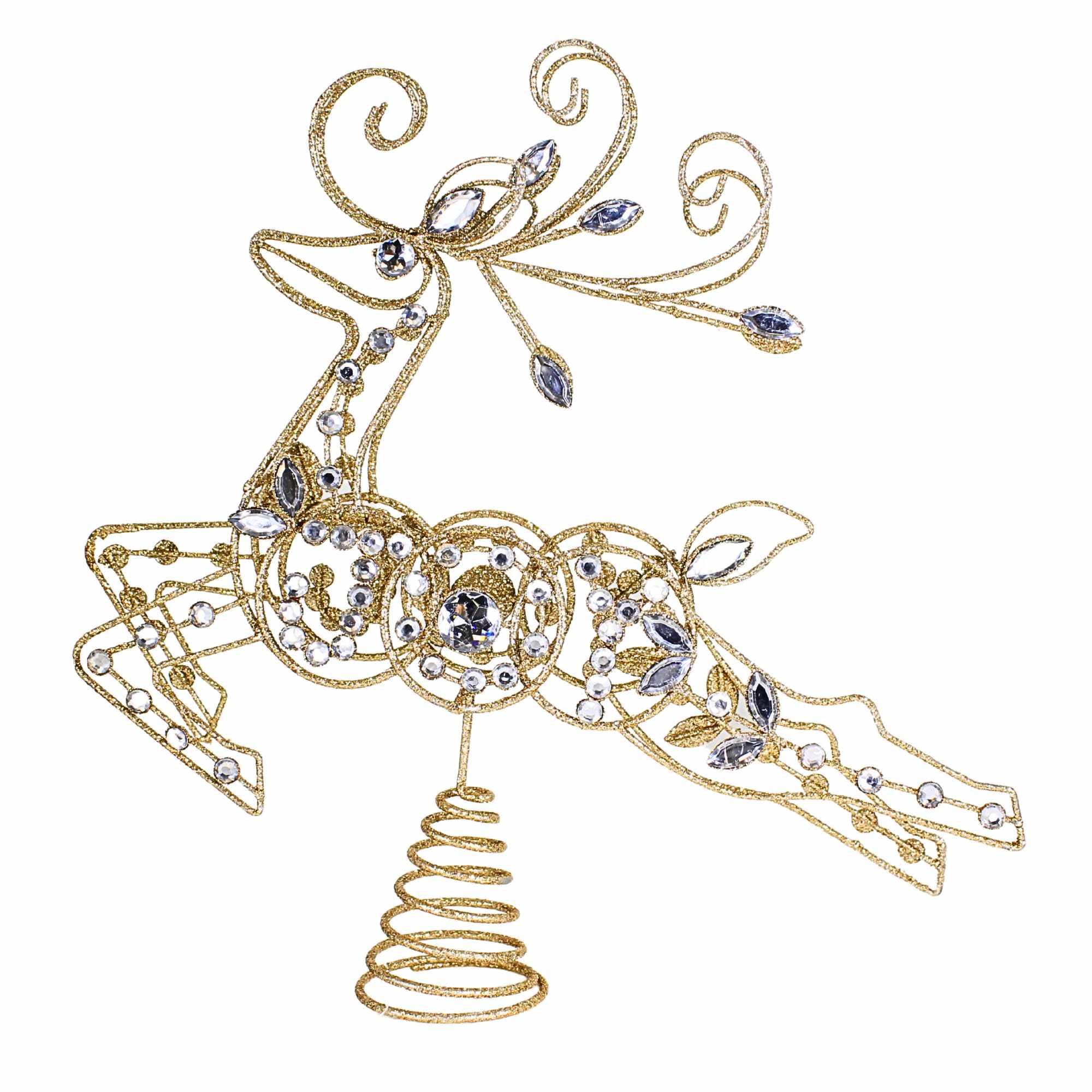 Roman 12.50In Deer Tree Topper, Wire, Glittered Wire Design Deer ...