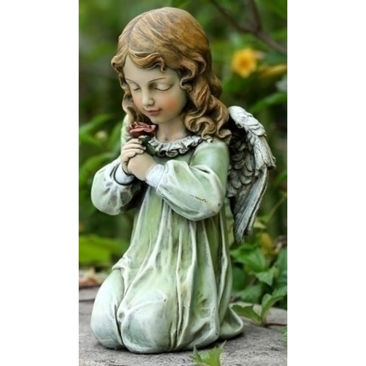 Roman 12" Kneeling Angel with Rose Outdoor Garden Statue - Walmart.com