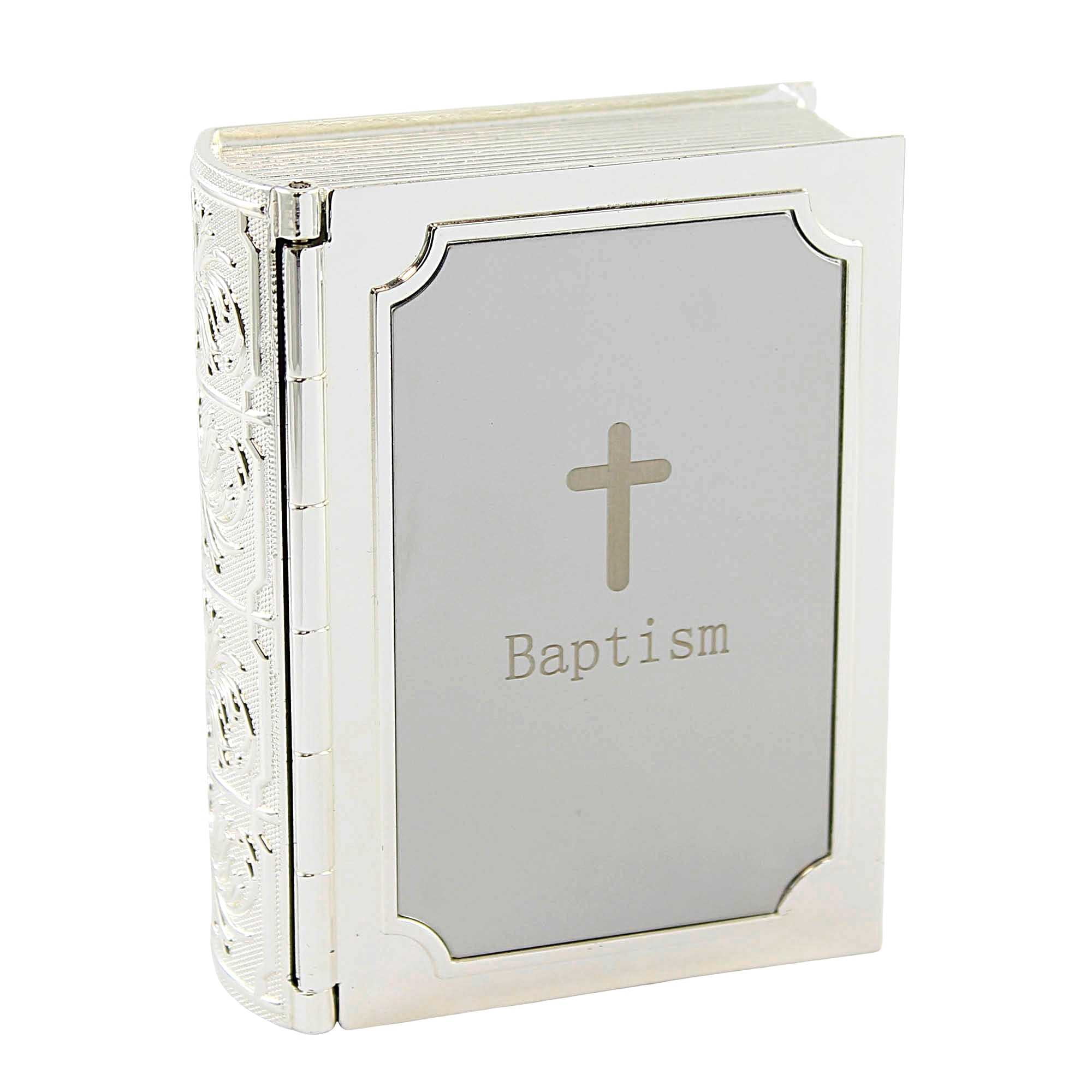 Religious Baptism Bible Keepsake Box Metal Church Book Silver 19777 ...