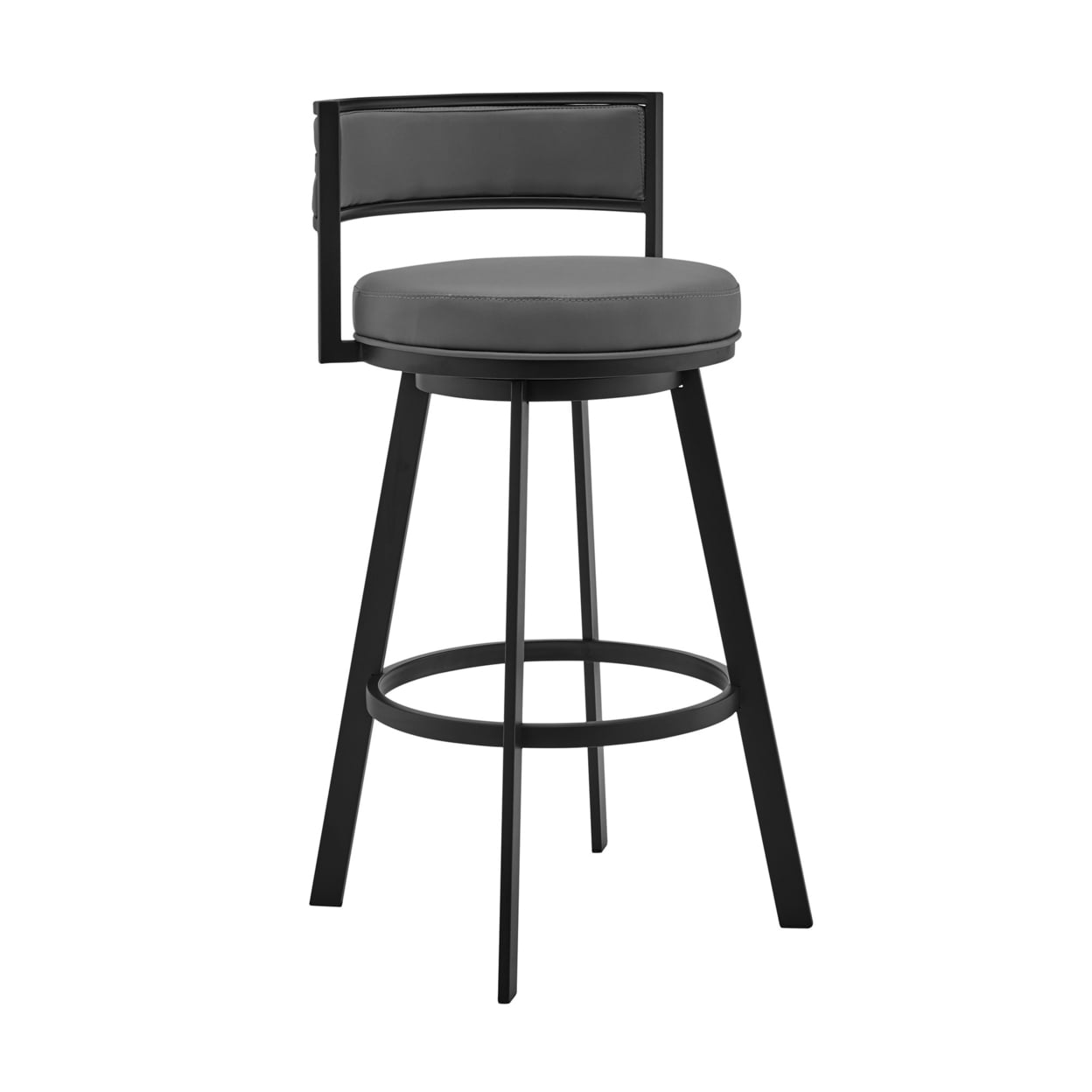 Roman 30" Gray Faux Leather and Black Metal Swivel Bar Stool- Saltoro ...
