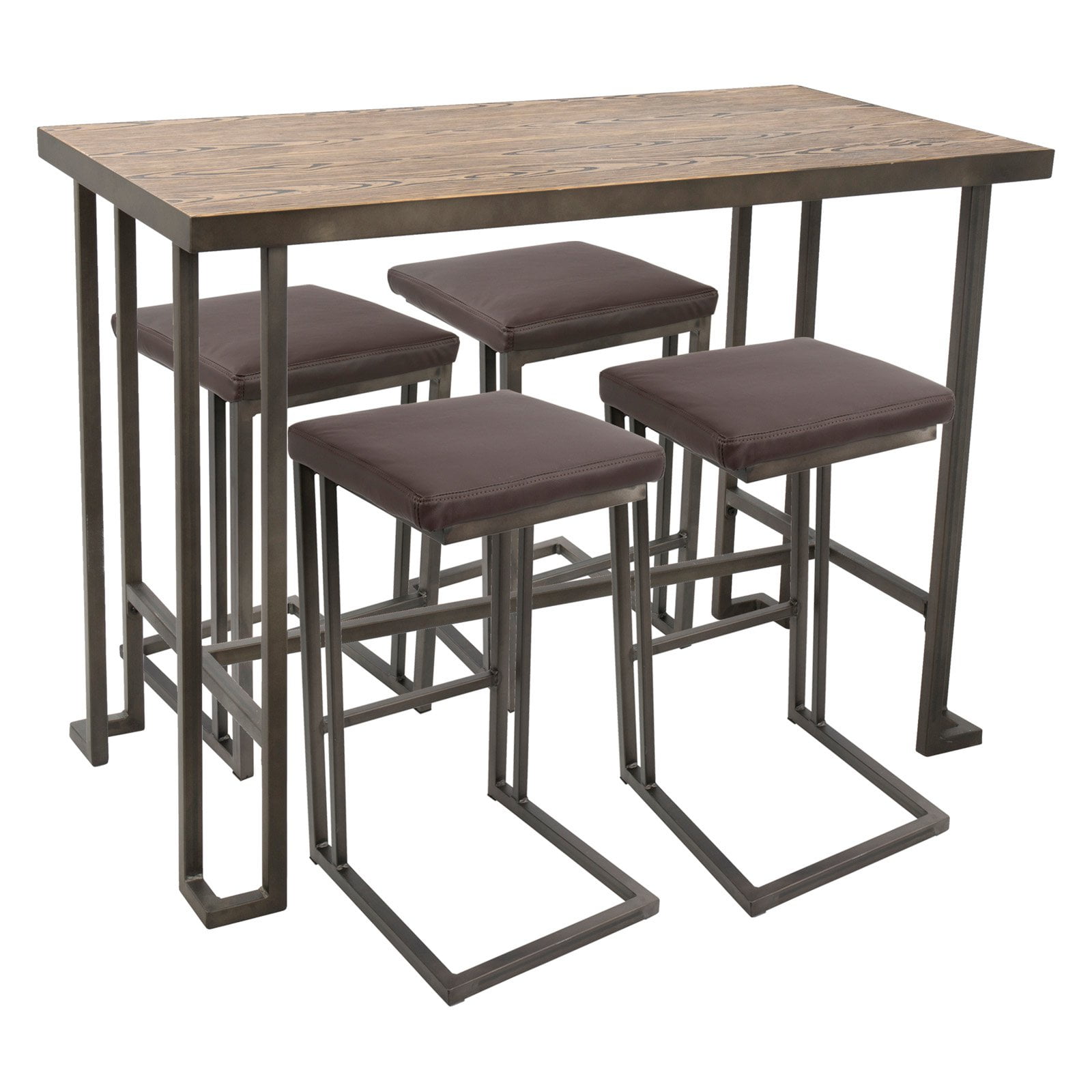 Roman 5-Piece Industrial Counter Height Dining Set in Antique and Brown ...