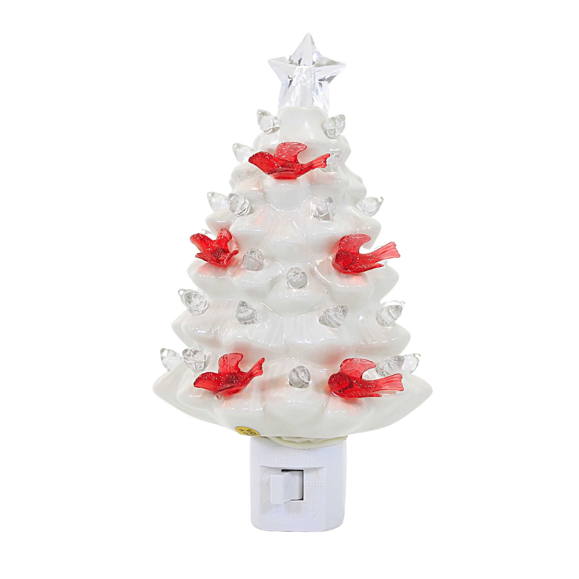 Roman 6.75In White Tree Night Light, Ceramic, Red Bird Cardinal ...