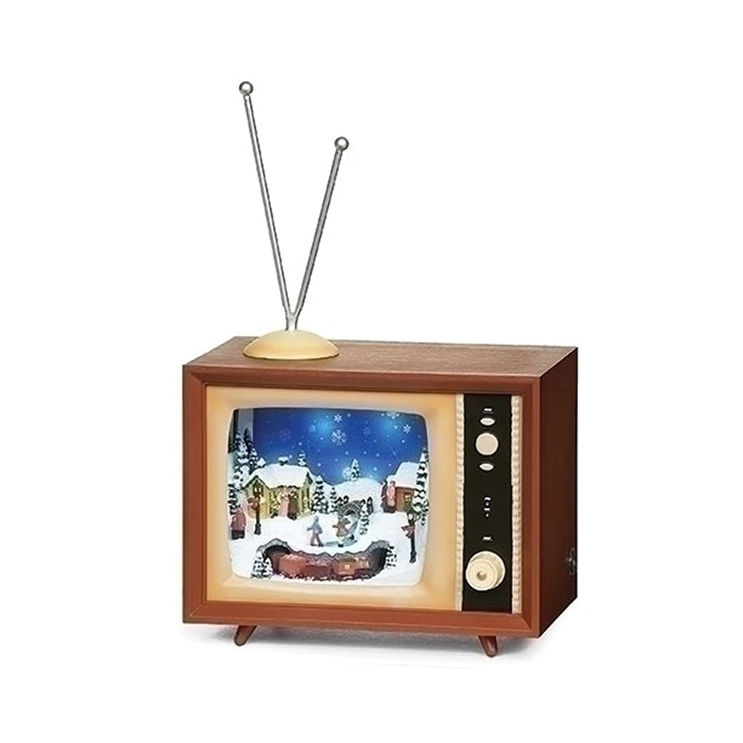 Roman 134731 Musical LED TV Rotating Train with Snow Fall Figurine, 5 ...