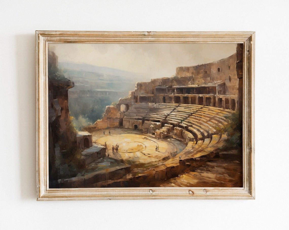 Roman Amphitheater Vintage Print, Rustic Farmhouse Art, Mediterranean ...