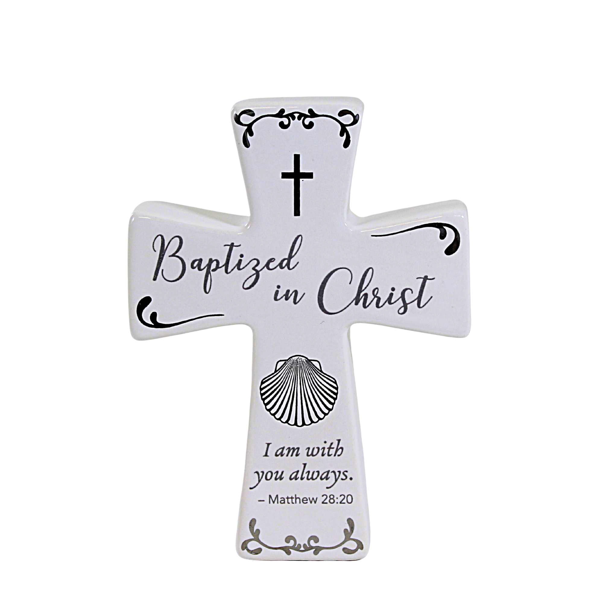 Roman Baptism Cross - One Cross 4.75 Inch, Ceramic - Baptized In Christ ...