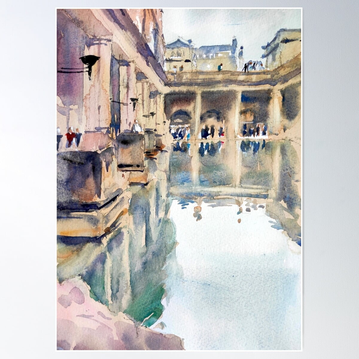 The Roman Baths - Watercolour Urban Landscape Painting - Historic ...