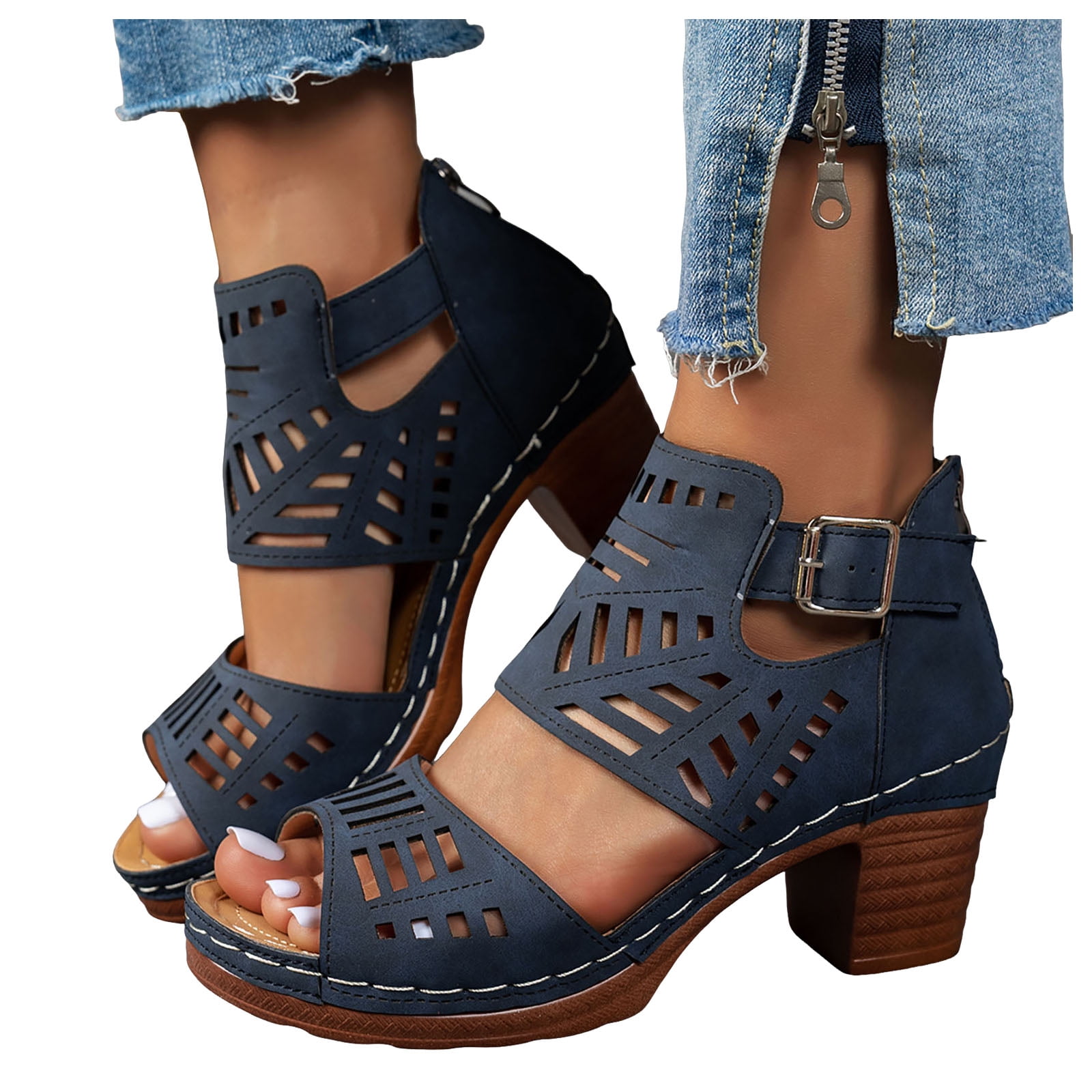 Roman Booties Sandals for Women 2025 Summer Vintage Peep Toe Chunky ...