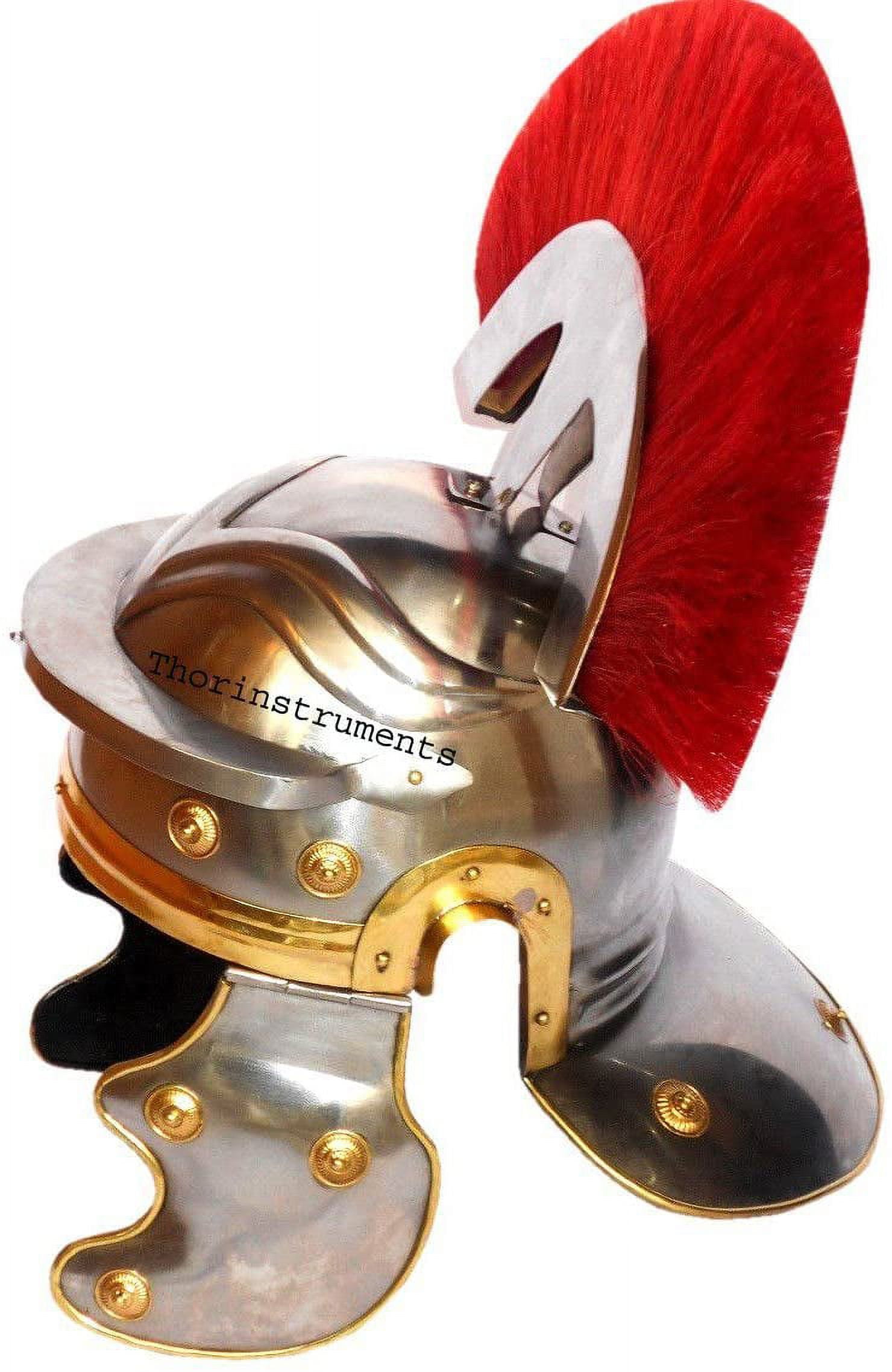 Roman Centurion Helmet Medieval Knight Officer Armor Costume Red Plume ...