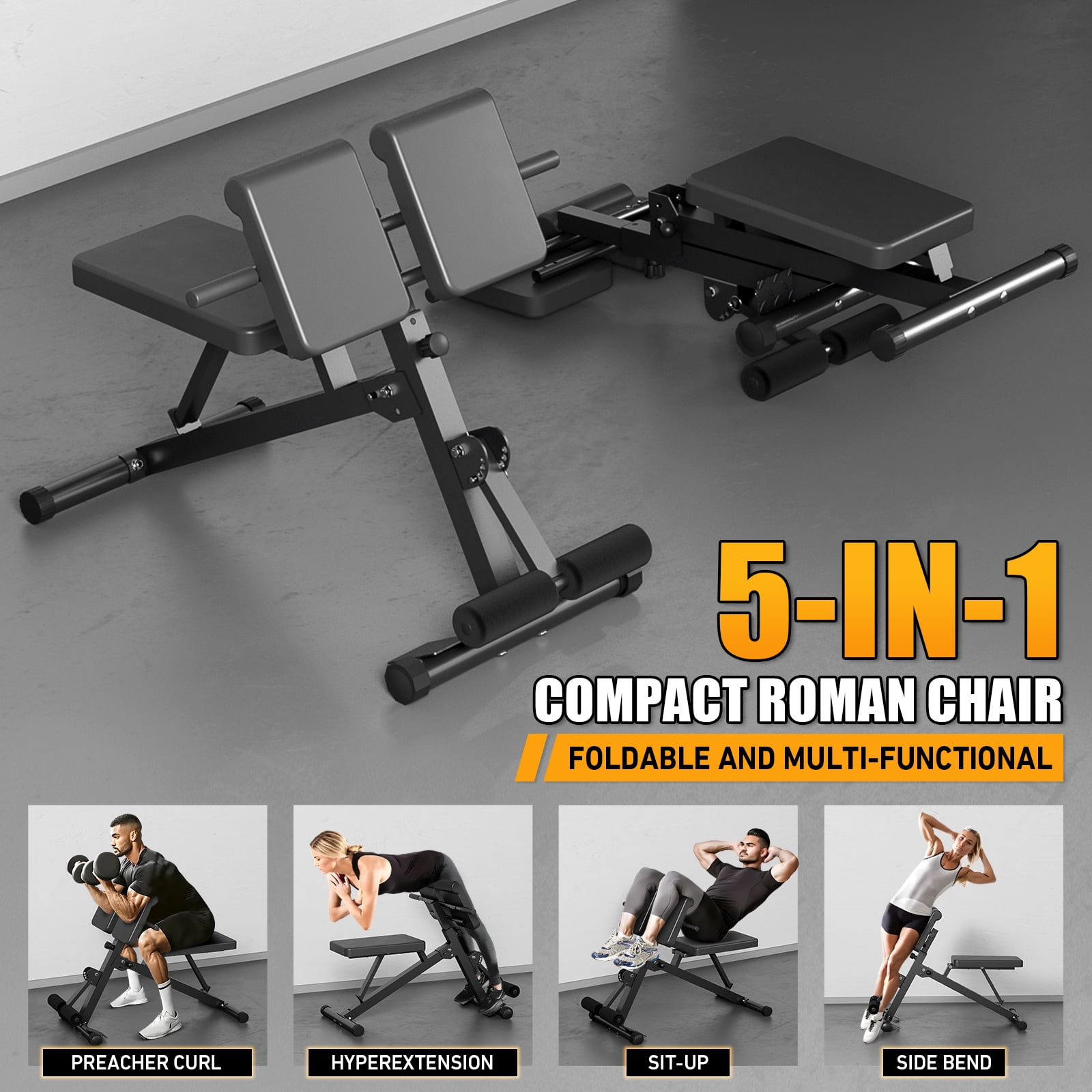 Roman Chair Hyperextension Bench, Back Extension Bench Machine for ...