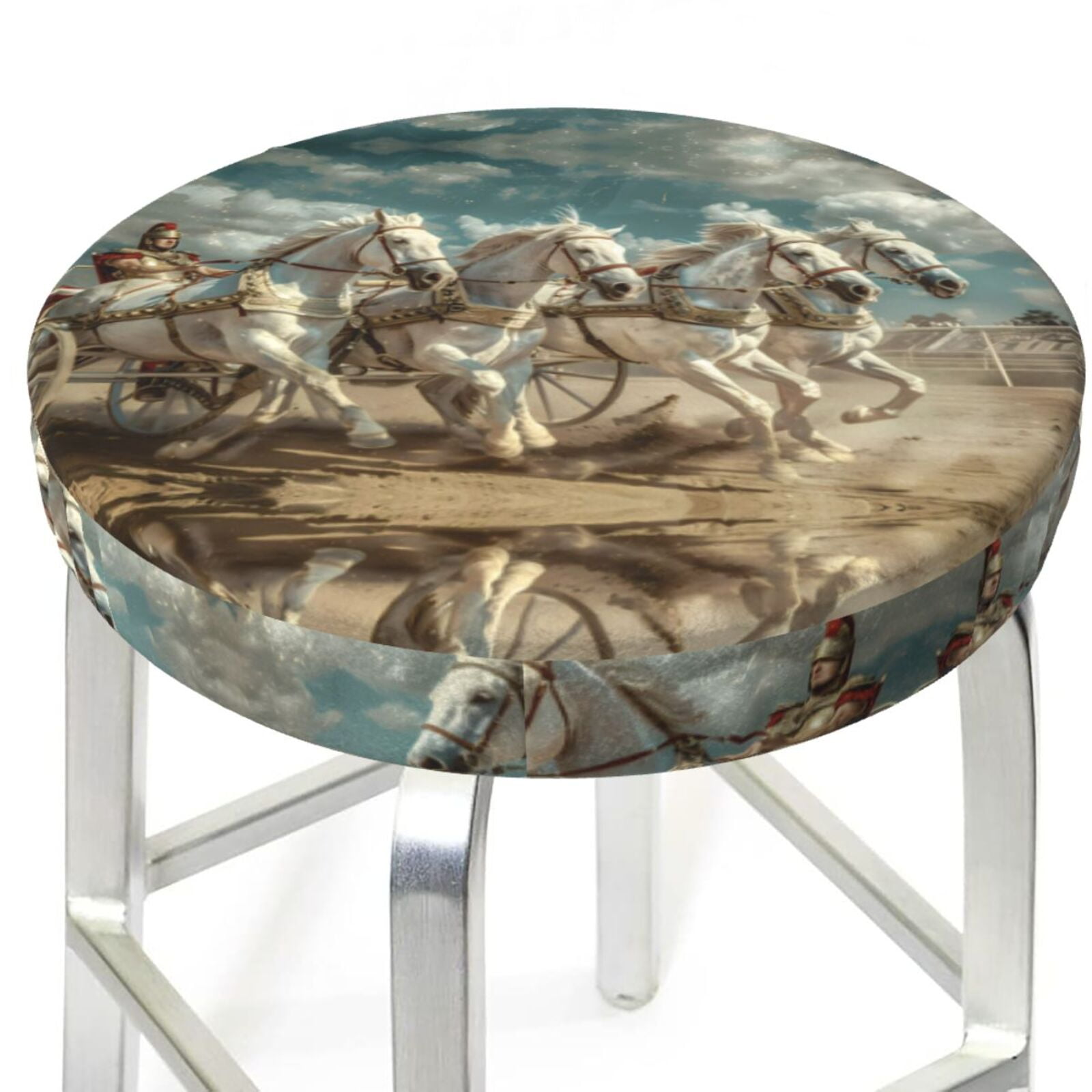 Roman Chariot Horse Race Round Bar Stool Seat Covers, Elastic Round ...