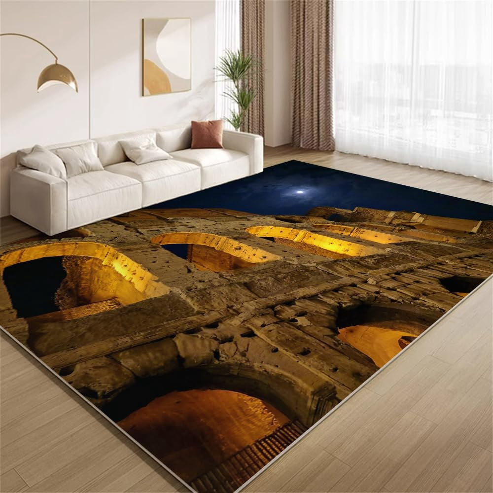 Roman Coliseum Area Rugs, Italy Medieval Stone Wall Pattern Carpet ...