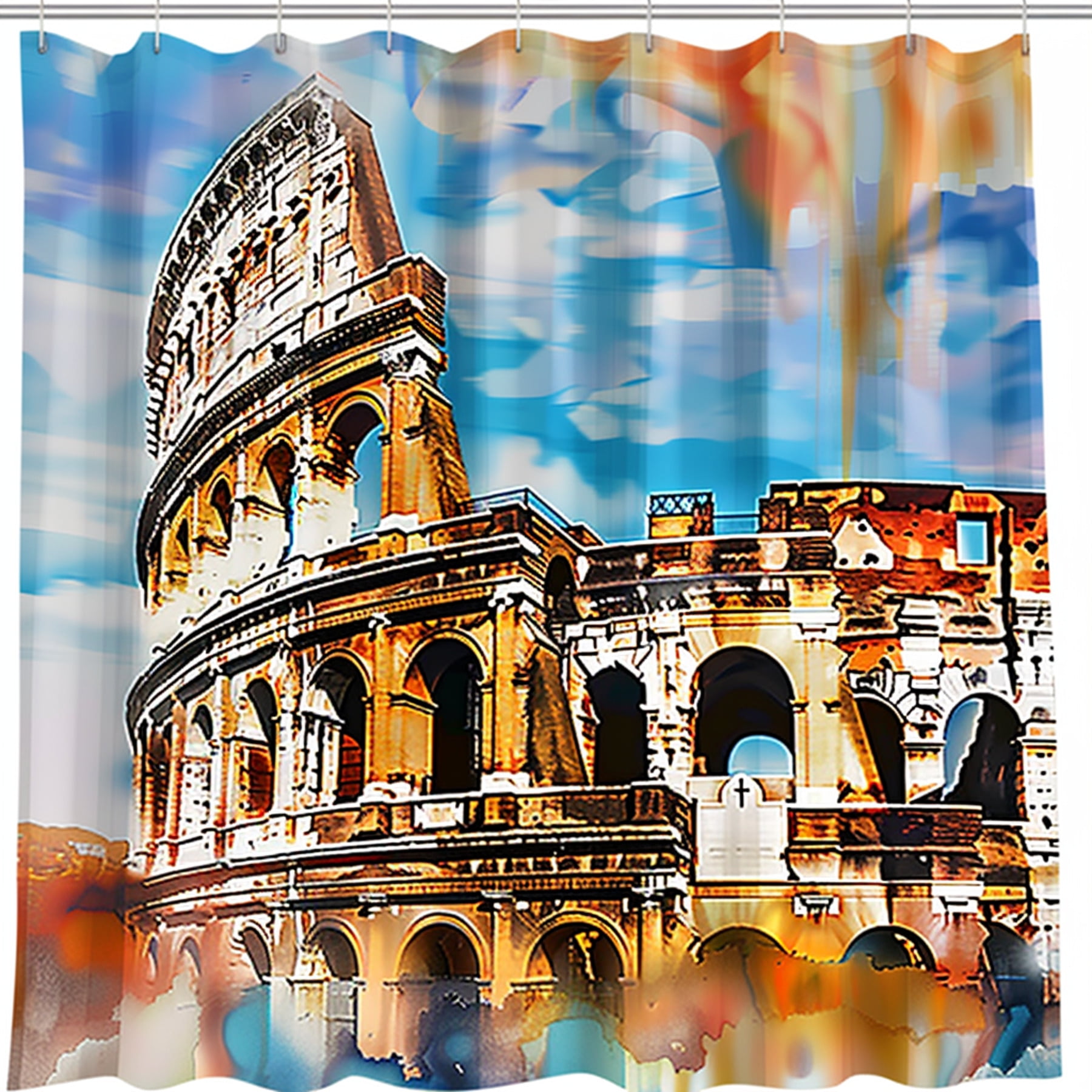 Roman Colosseum Watercolor Shower Curtain Elegant Italy Inspired Design ...