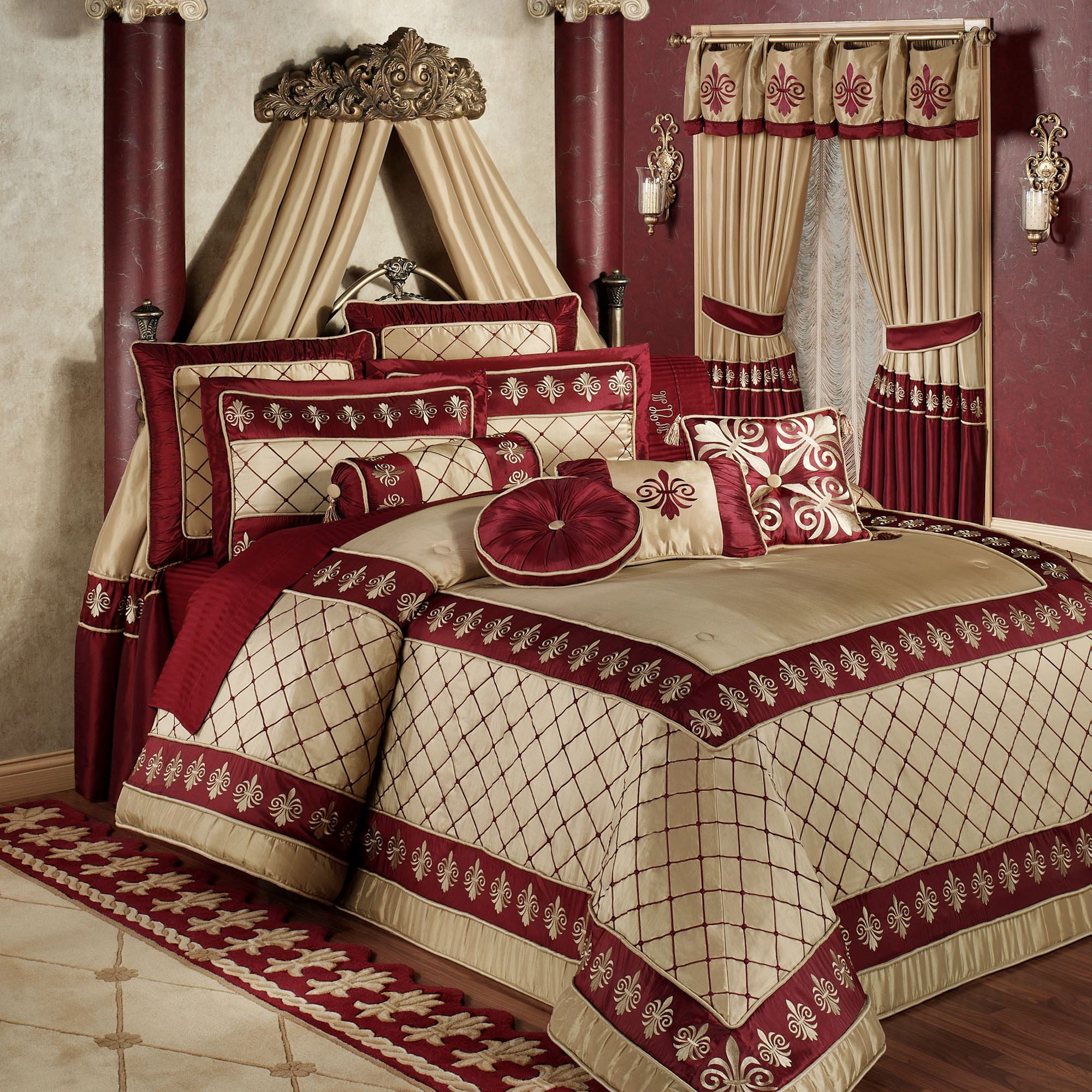 Roman Empire Collection - Grande Bedspread - Burgundy Gold - Faux Silk ...