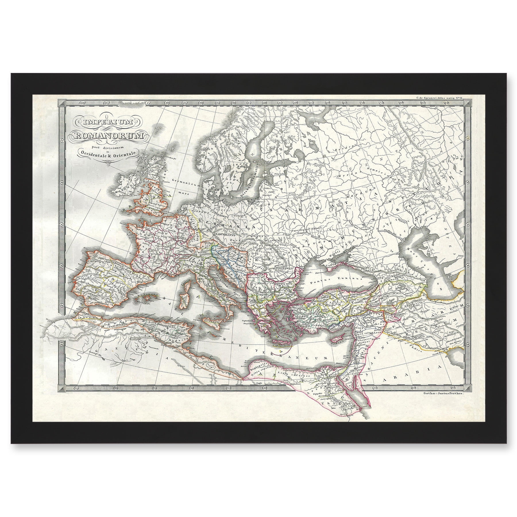 Roman Empire Divided East West Ancient Rome 1850 Vintage Map Artwork ...