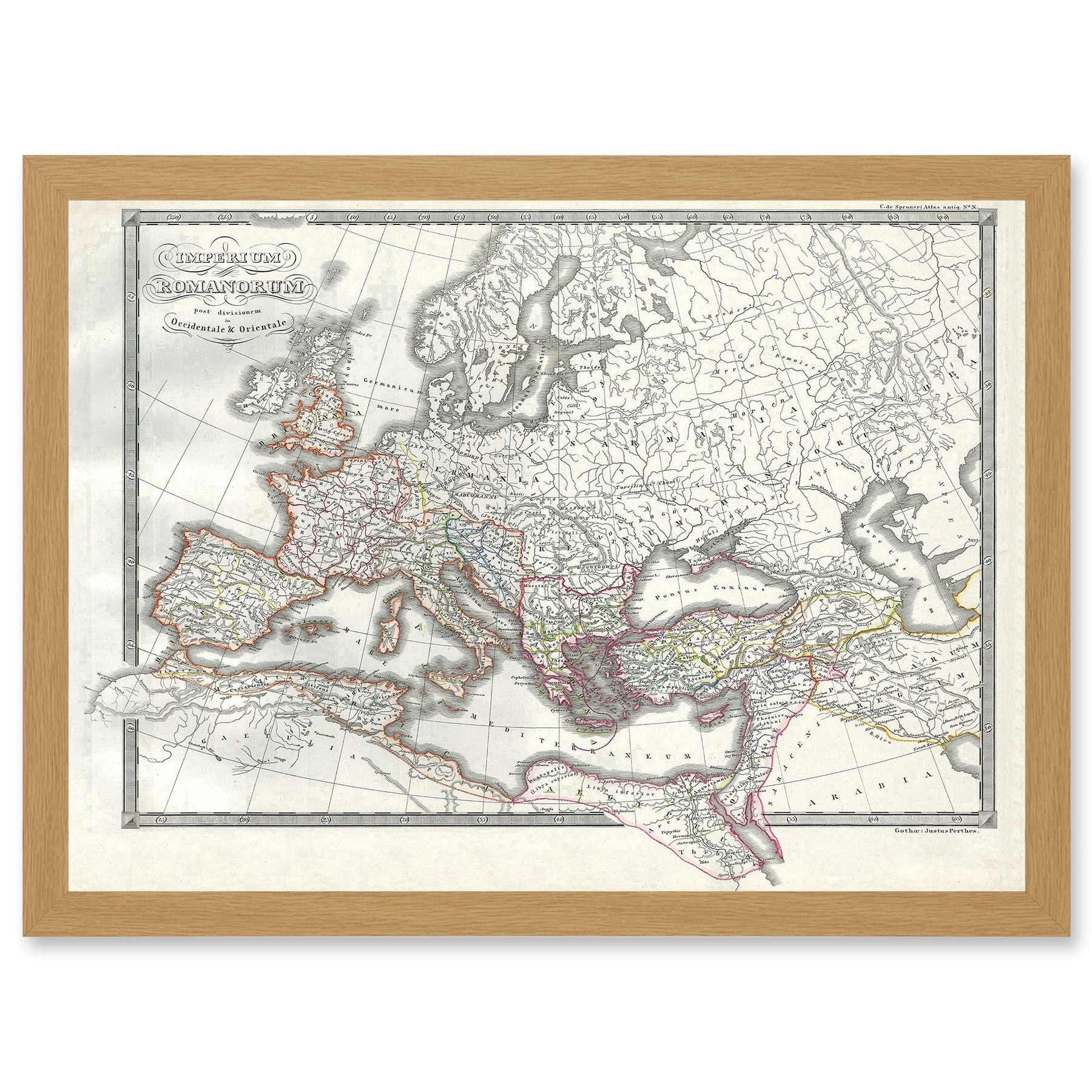 Roman Empire Divided East West Ancient Rome 1850 Vintage Map Artwork ...