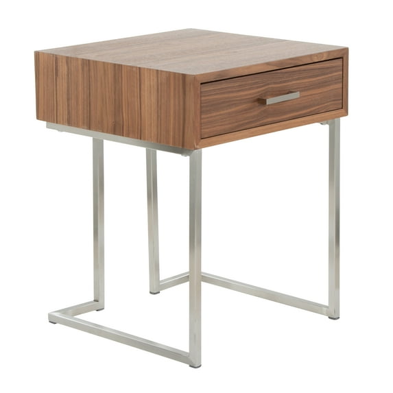 Roman End Table with Drawer - Modern Walnut Wood and Stainless Steel - Walmart.com