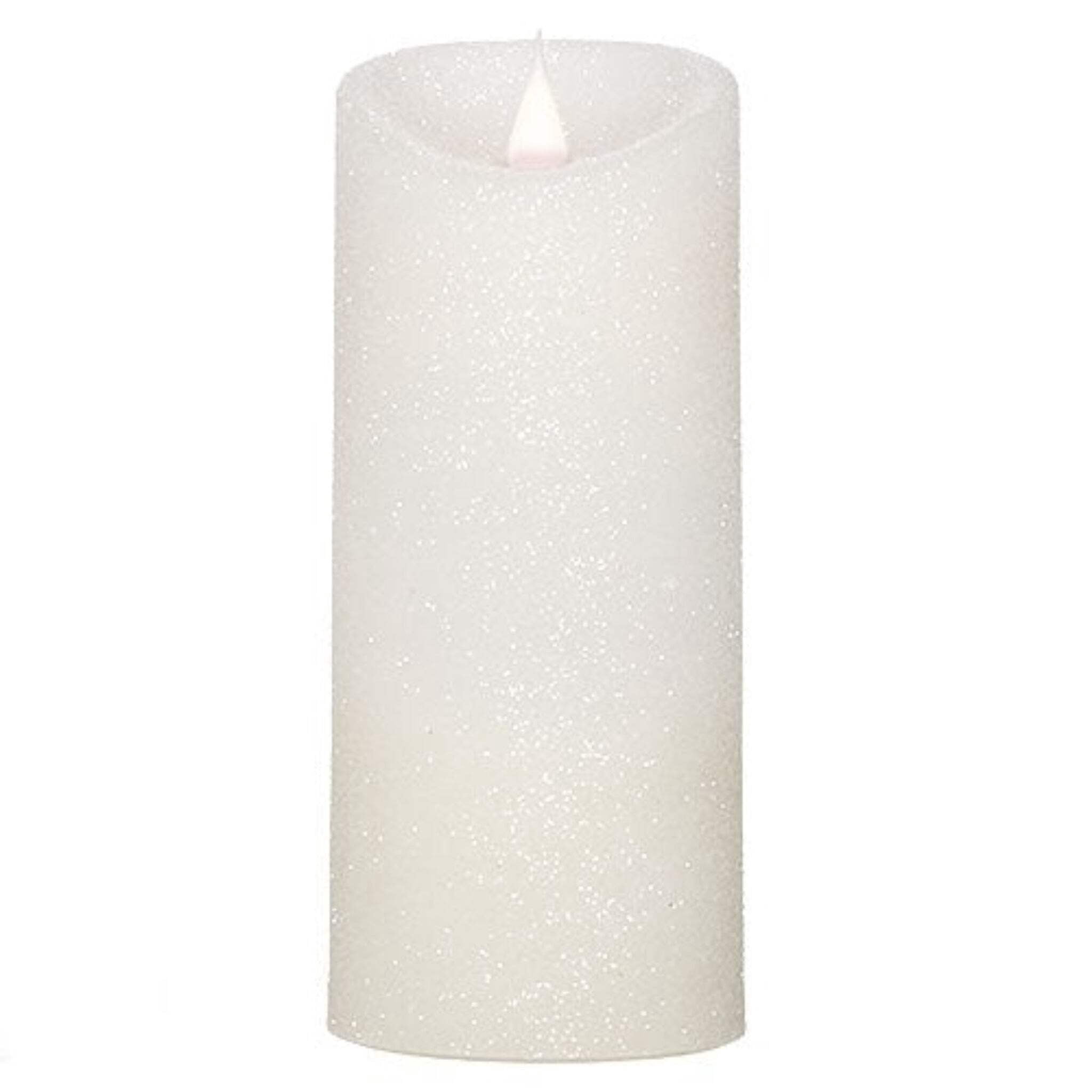 Roman Flameless LED Candle 7"H White Glitter Pillar Outdoor 3-D Motion ...