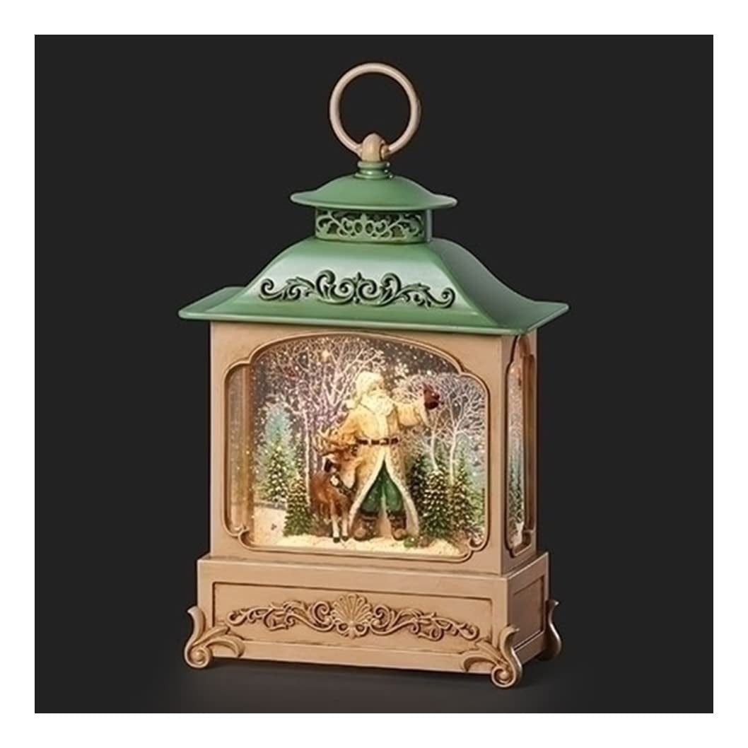 Roman Lighted Santa, Deer Green Roof Lantern Swirl Dome, 12-inch Height ...