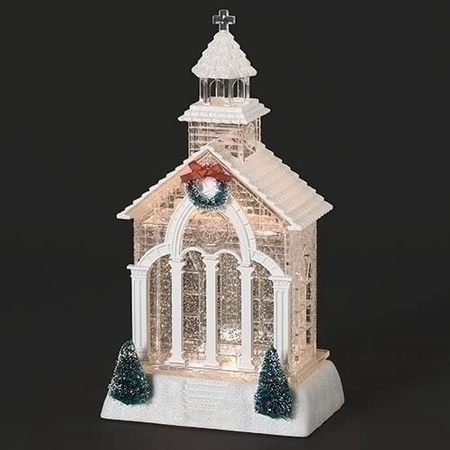 Roman Lighted Swirl Church with Tree and Wreath, 11.5-inch Height ...